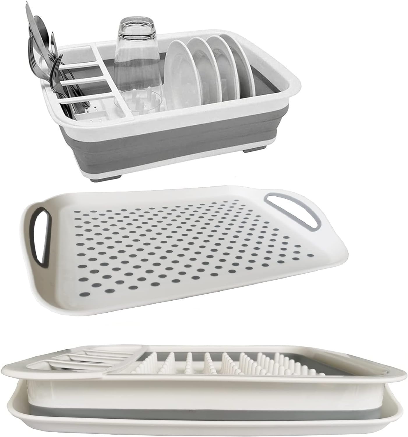 Collapsible Dish Drying Rack with Drain Board Set Portable Dish Drainer ...
