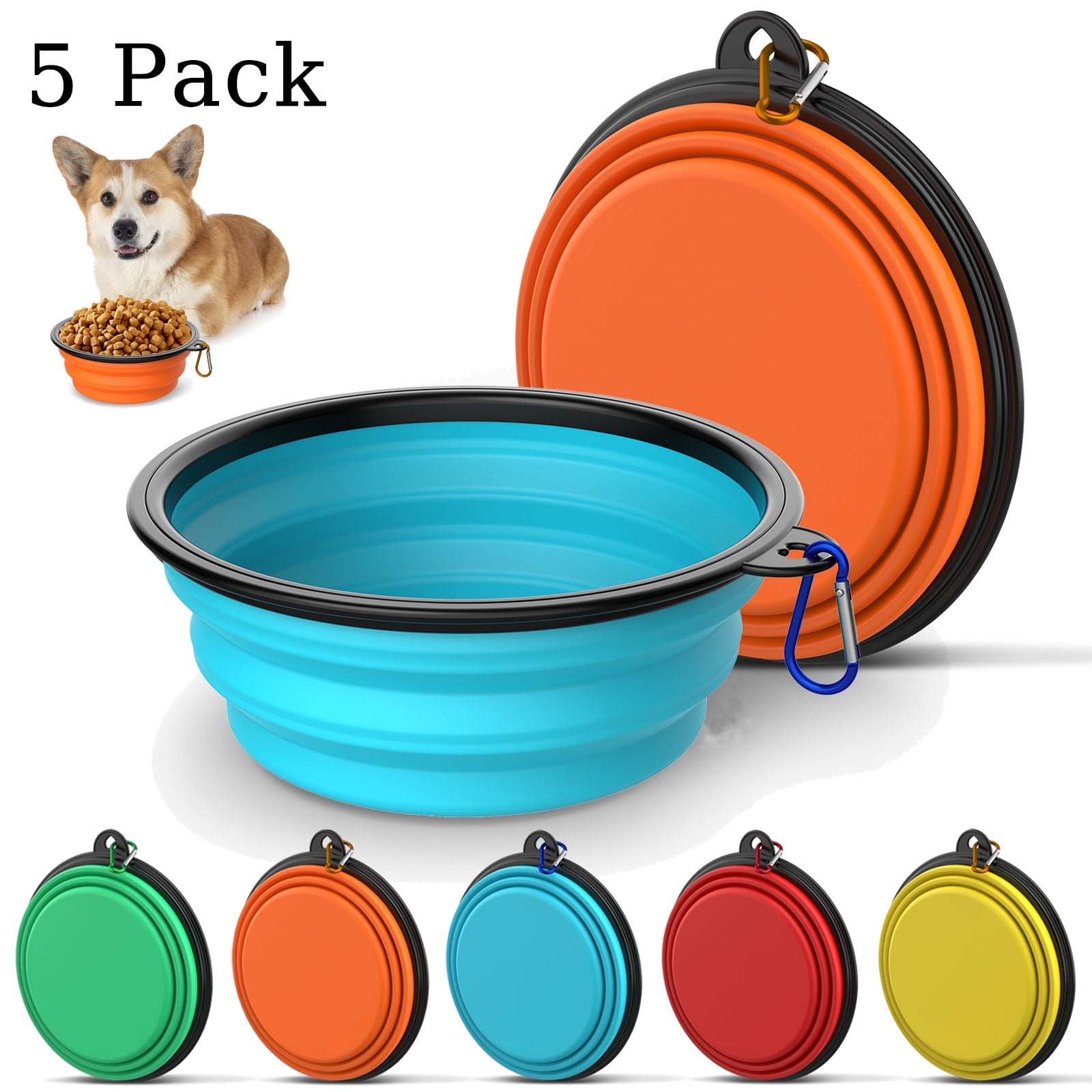 Collapsible Dog Bowls for travel, Tekcoo 5 Pack Portable Dog Water ...