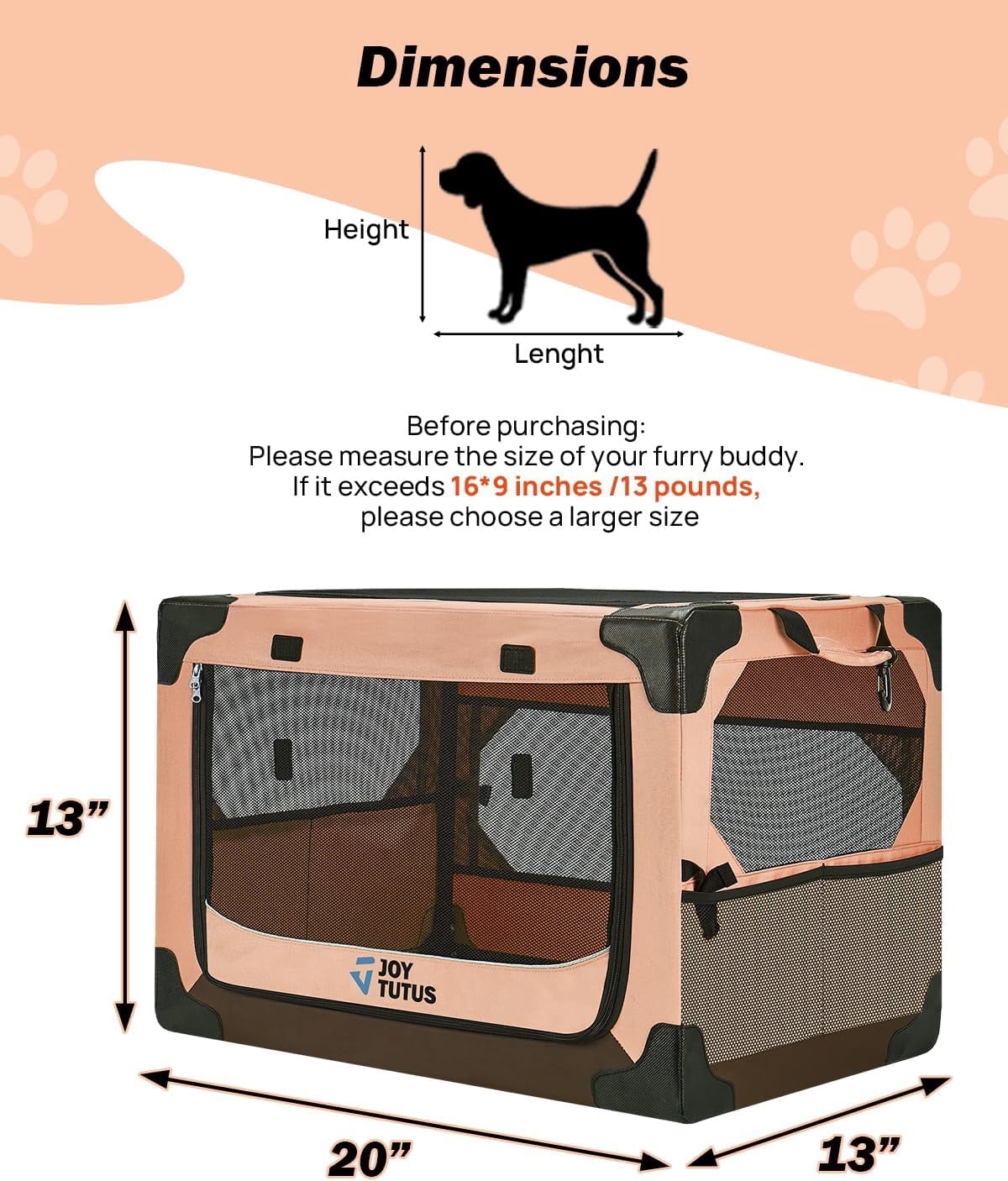 Collapsible Dog Crate, 20 Inch Portable Pet Crate for Car, Travel ...