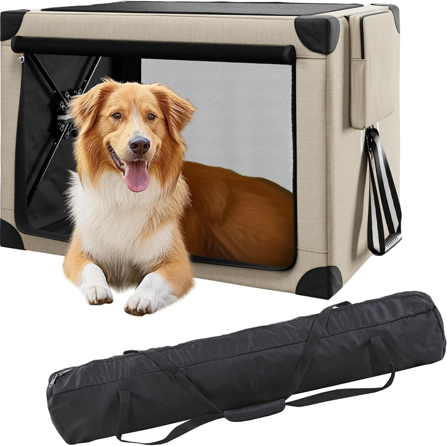 Collapsible Dog Crate - 37 Inch Portable Dog Travel Crate for Large ...