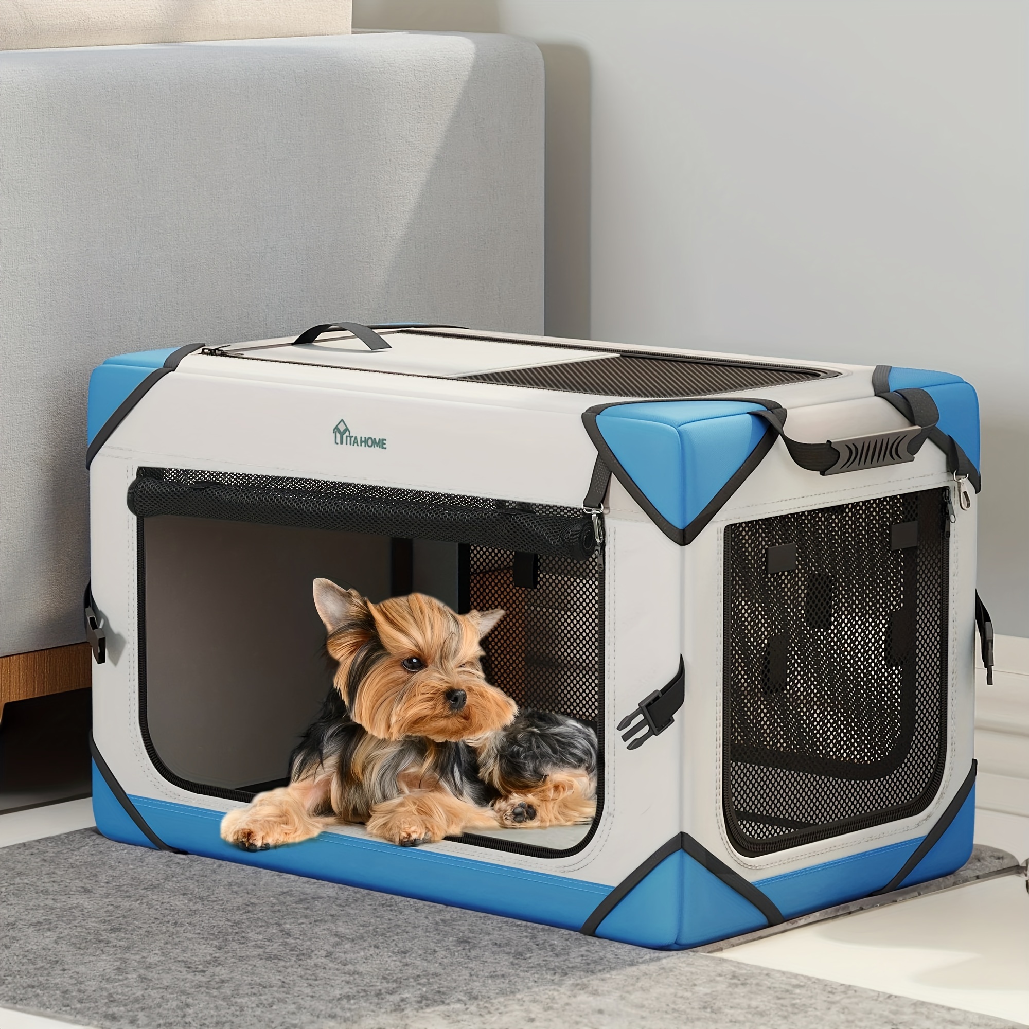 Collapsible Dog Crate, 4-Door Portable Travel Dog Crate With Durable ...