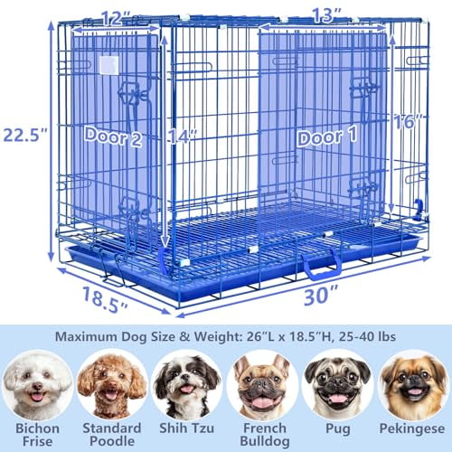 Collapsible Dog Crate for Medium Dogs, 30 Inch Blue Dog Cage for Small ...