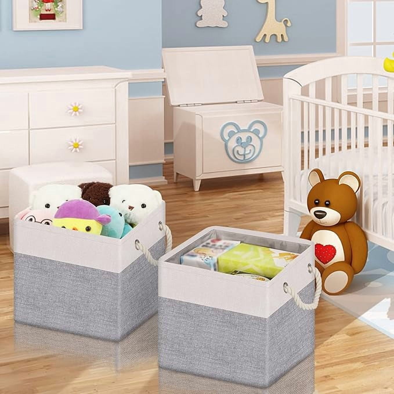 Collapsible Fabric Pet Toy Storage Bins with Rope Handles, 2‑Pack Gray ...