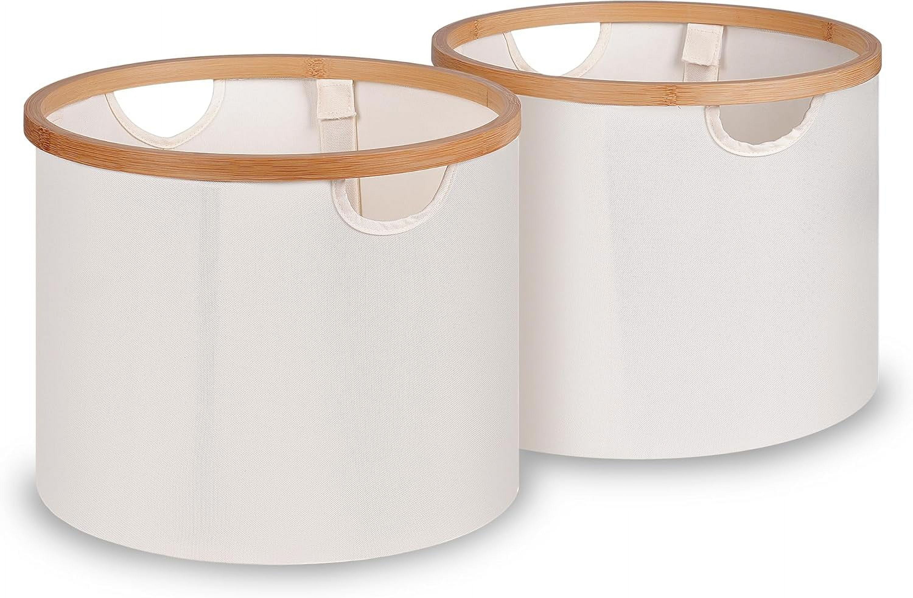 Collapsible Fabric Storage Baskets - Jumbo, Beige Set of 2 with Bamboo ...