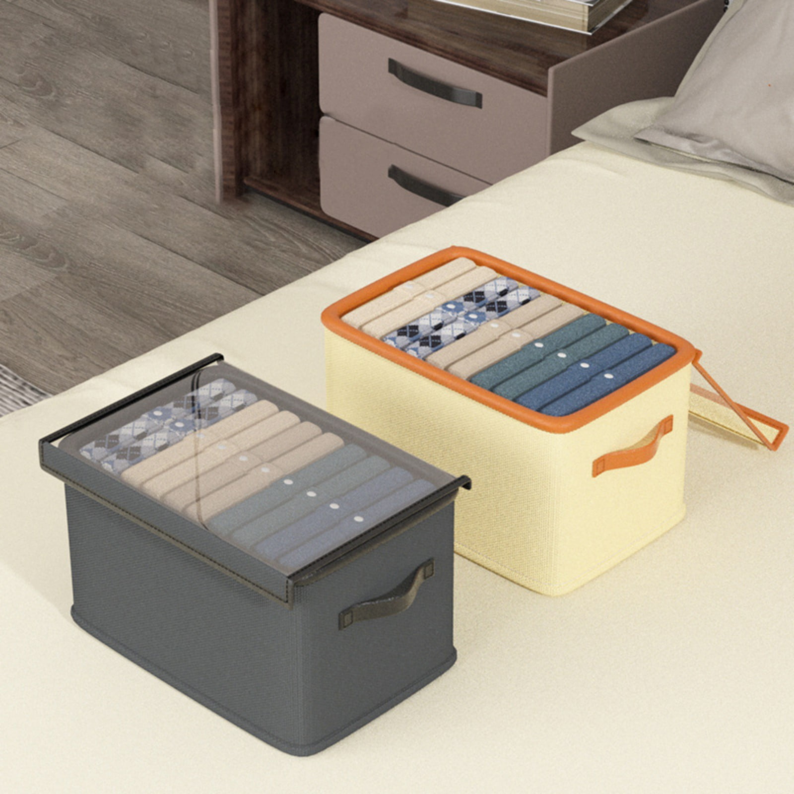 Collapsible Fabric Storage Bin With Handle Lid Foldable Box Non-woven ...