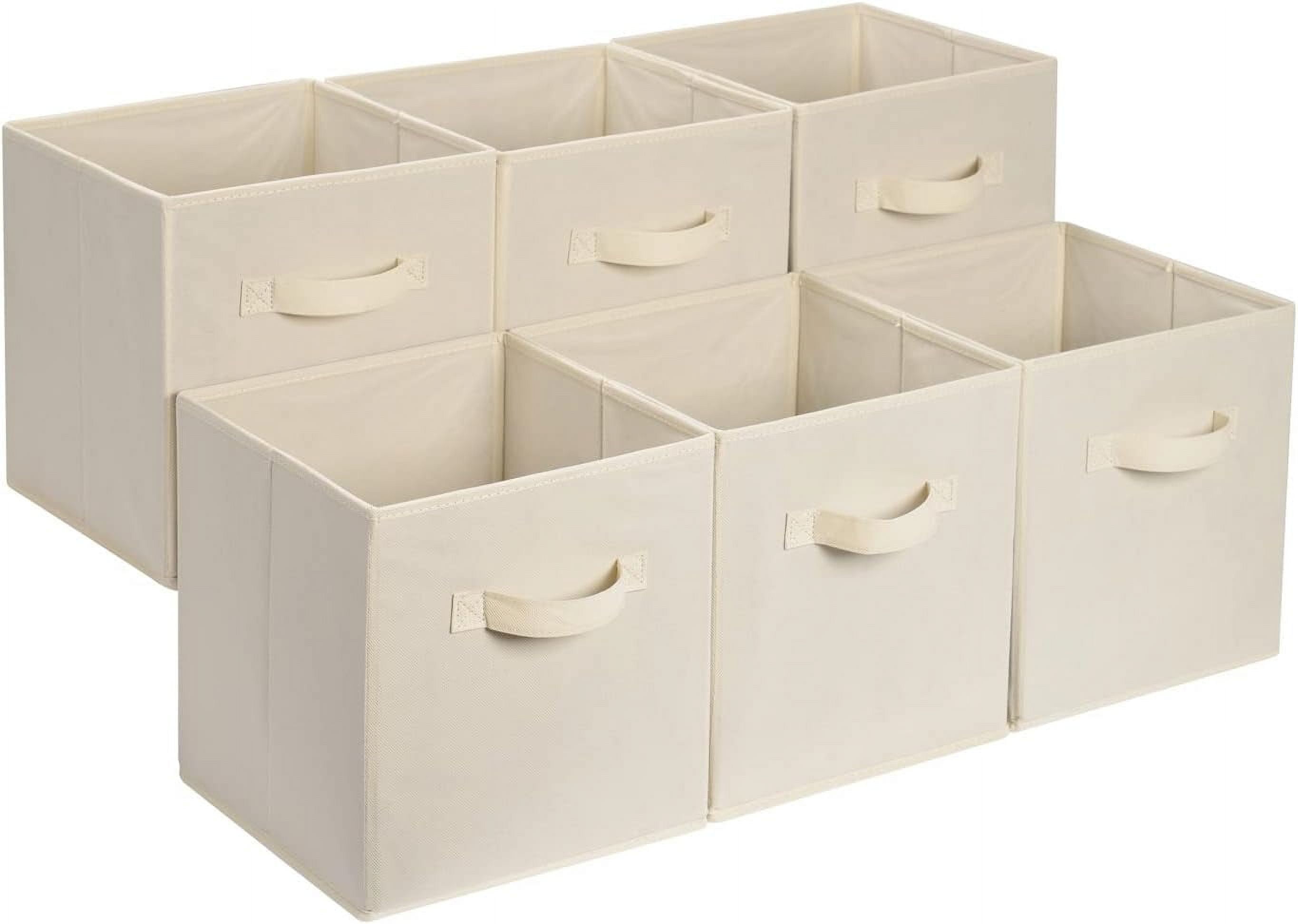 Collapsible Fabric Storage Cubes Organizer with Handles, Sturdy, Beige ...