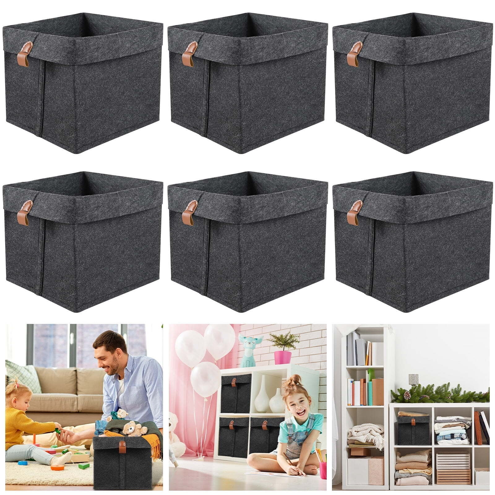 Collapsible Felt Fabric Cubes Storage Bins, 9"x9", 6 Pack, Gray lixiao ...