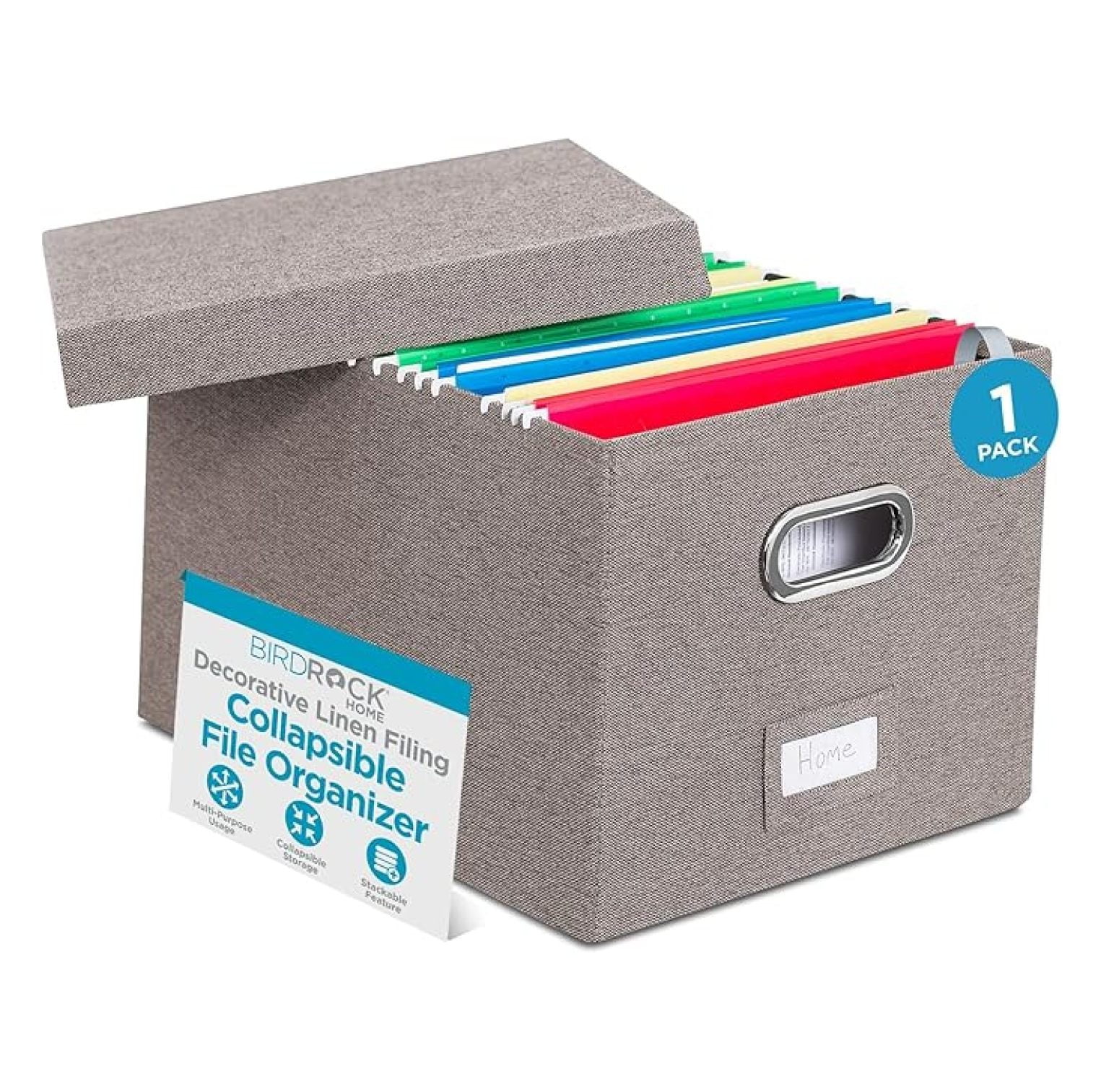 Collapsible File Box Storage Organizer with Lid - Decorative Linen ...