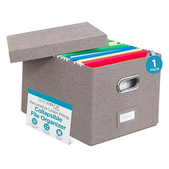 Collapsible File Box Storage Organizer with Lid - Decorative Linen ...