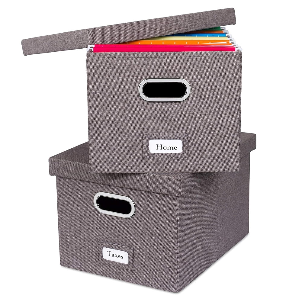 Collapsible File Box Storage Organizer with Lid, Decorative Linen ...