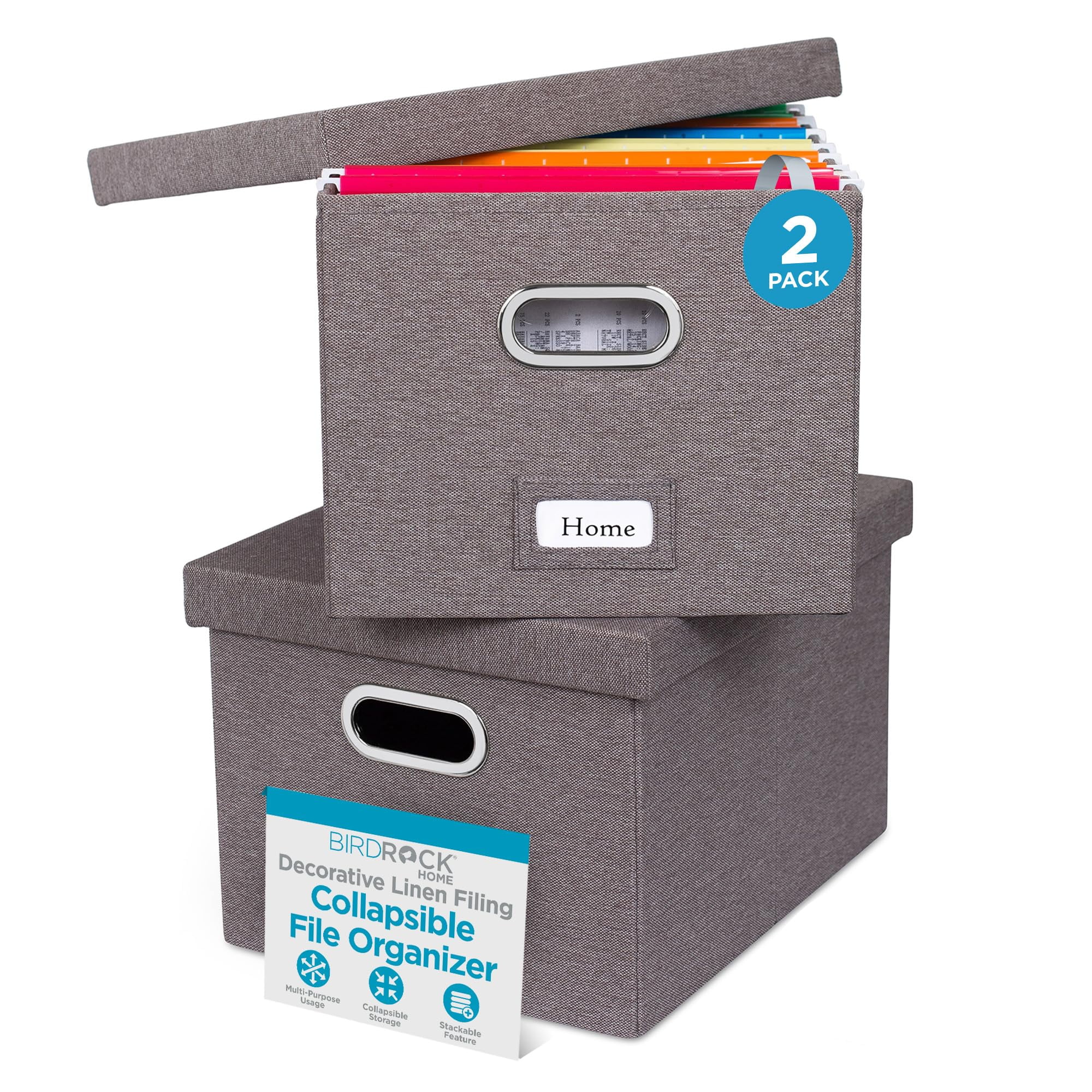 Collapsible File Storage Box with Lid, Decorative Linen Organizer for ...