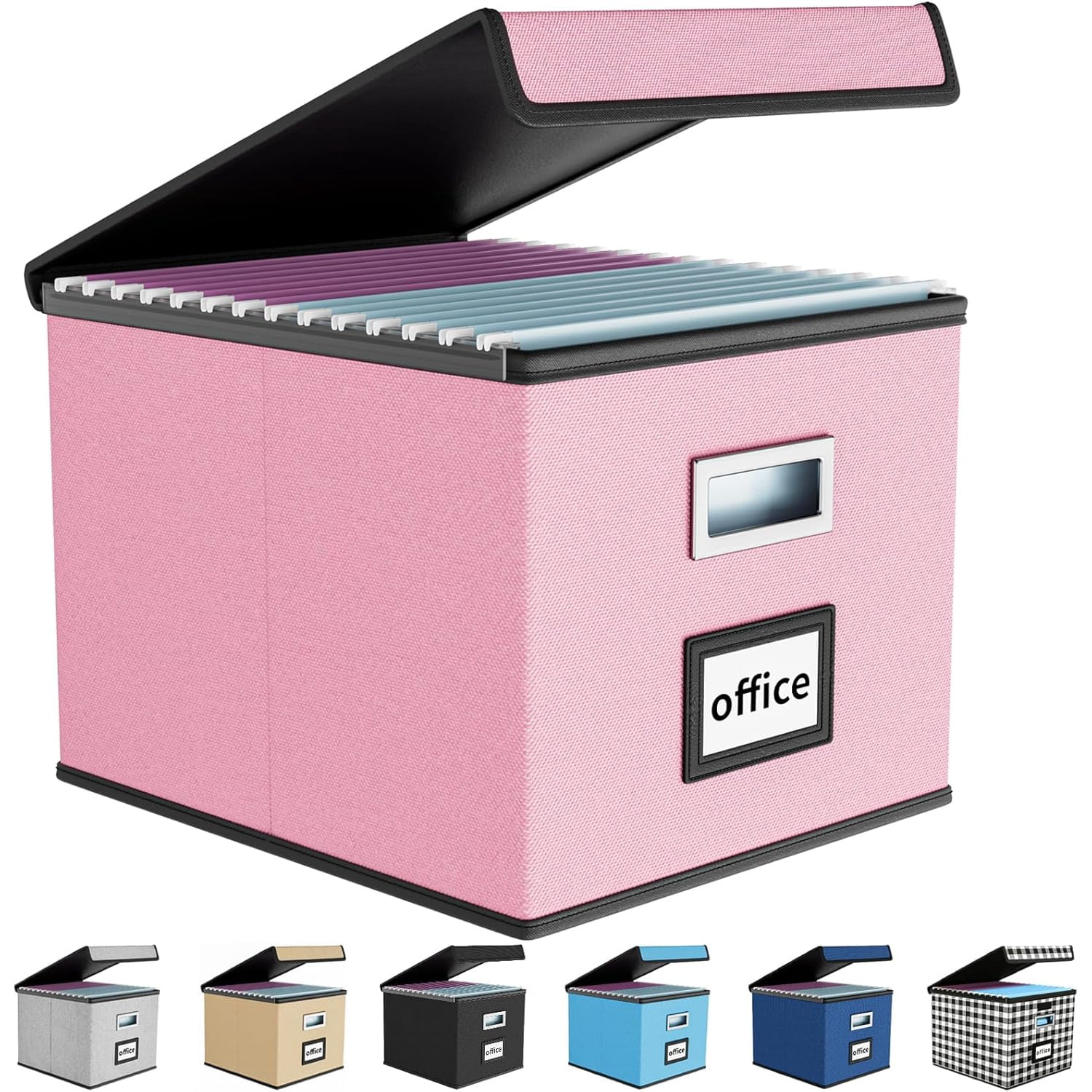 Collapsible File Storage Organizer Box with Lid, Linen Document Storage ...