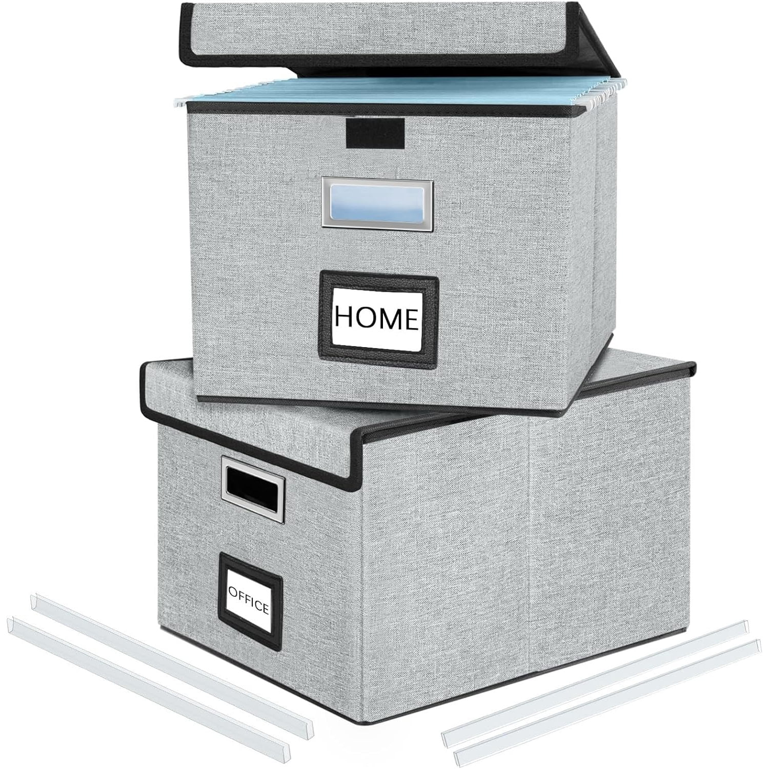 Collapsible File Storage Organizer Boxes with Lids, Portable Large ...