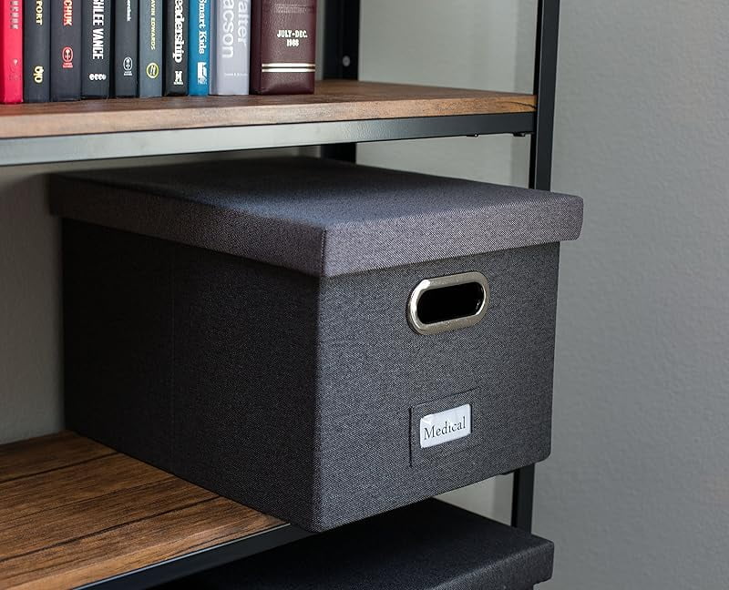 Collapsible File Storage Organizer with Lid - Decorative Linen Filing ...