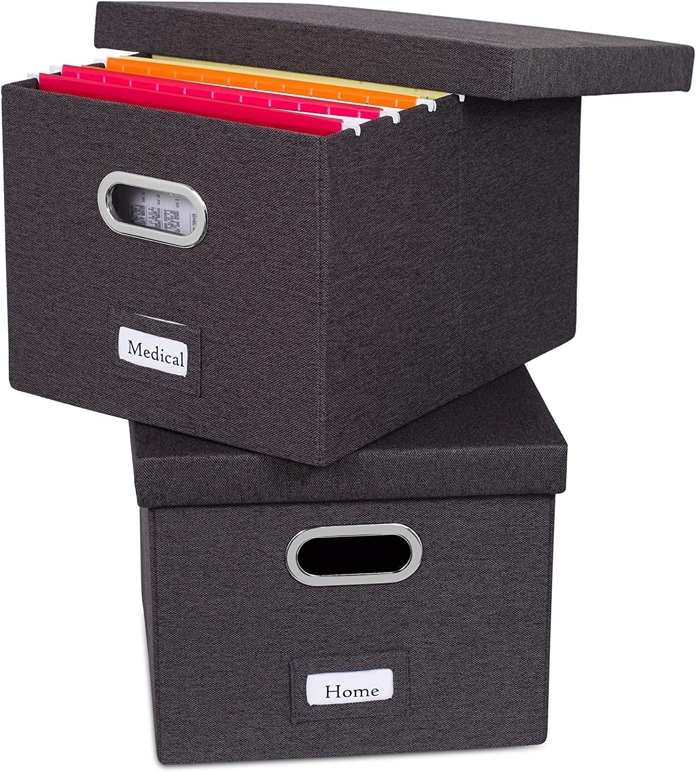 Collapsible File Storage Organizer with Lid - Decorative Linen Filing ...