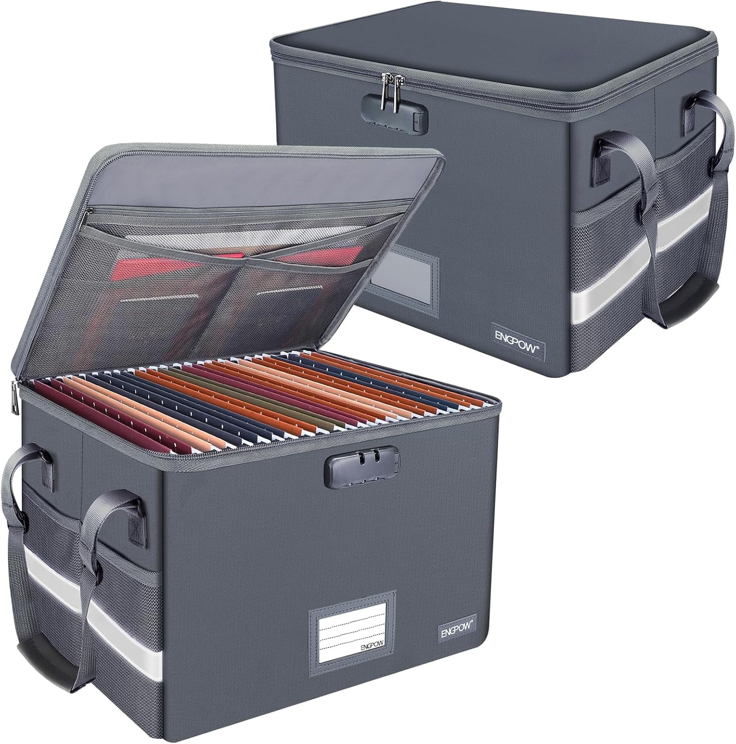 Collapsible File Storage Organizer with Lock, Fireproof Document Box ...