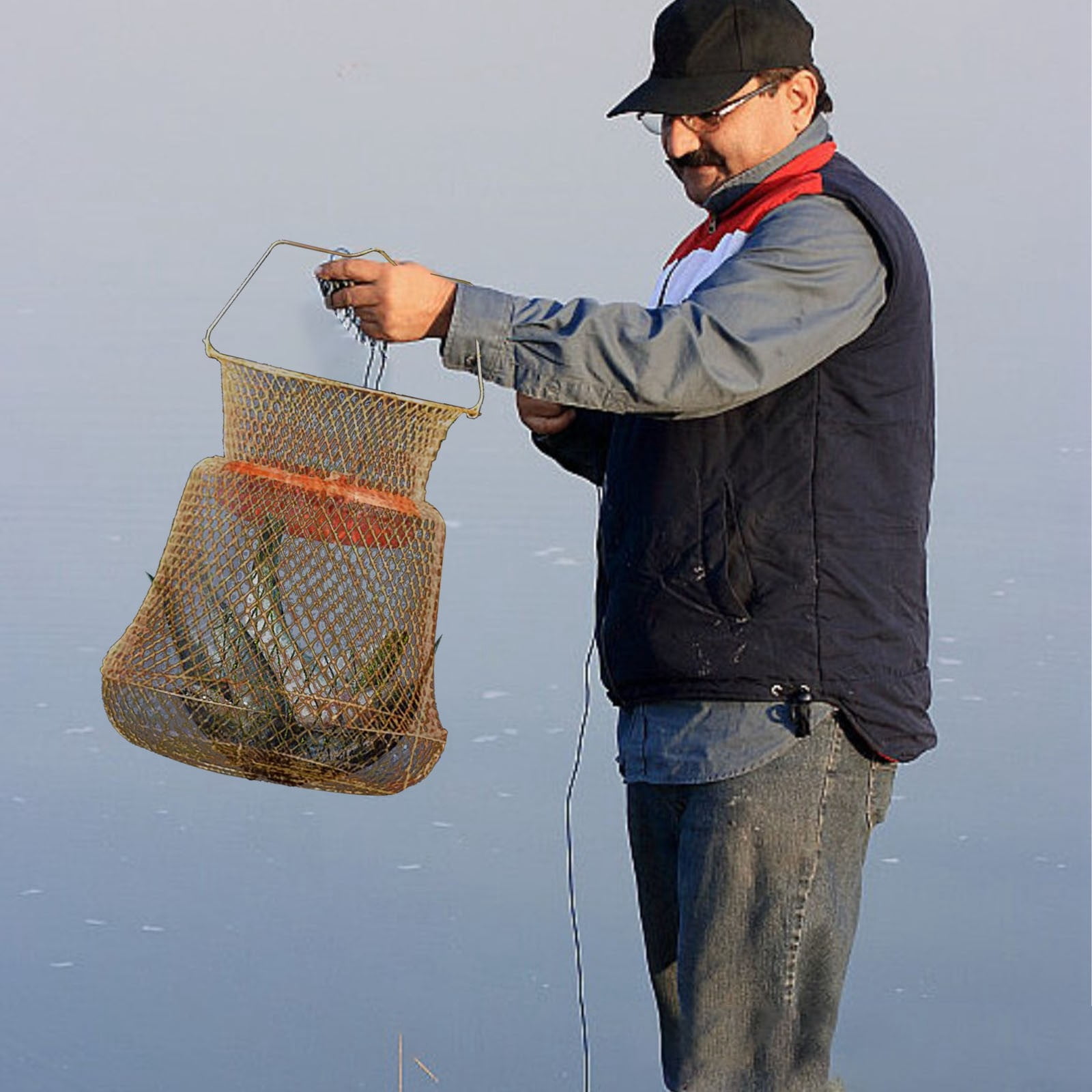 Collapsible Fish Basket - Floating Steel Wire Fishing Keeper with Rust ...