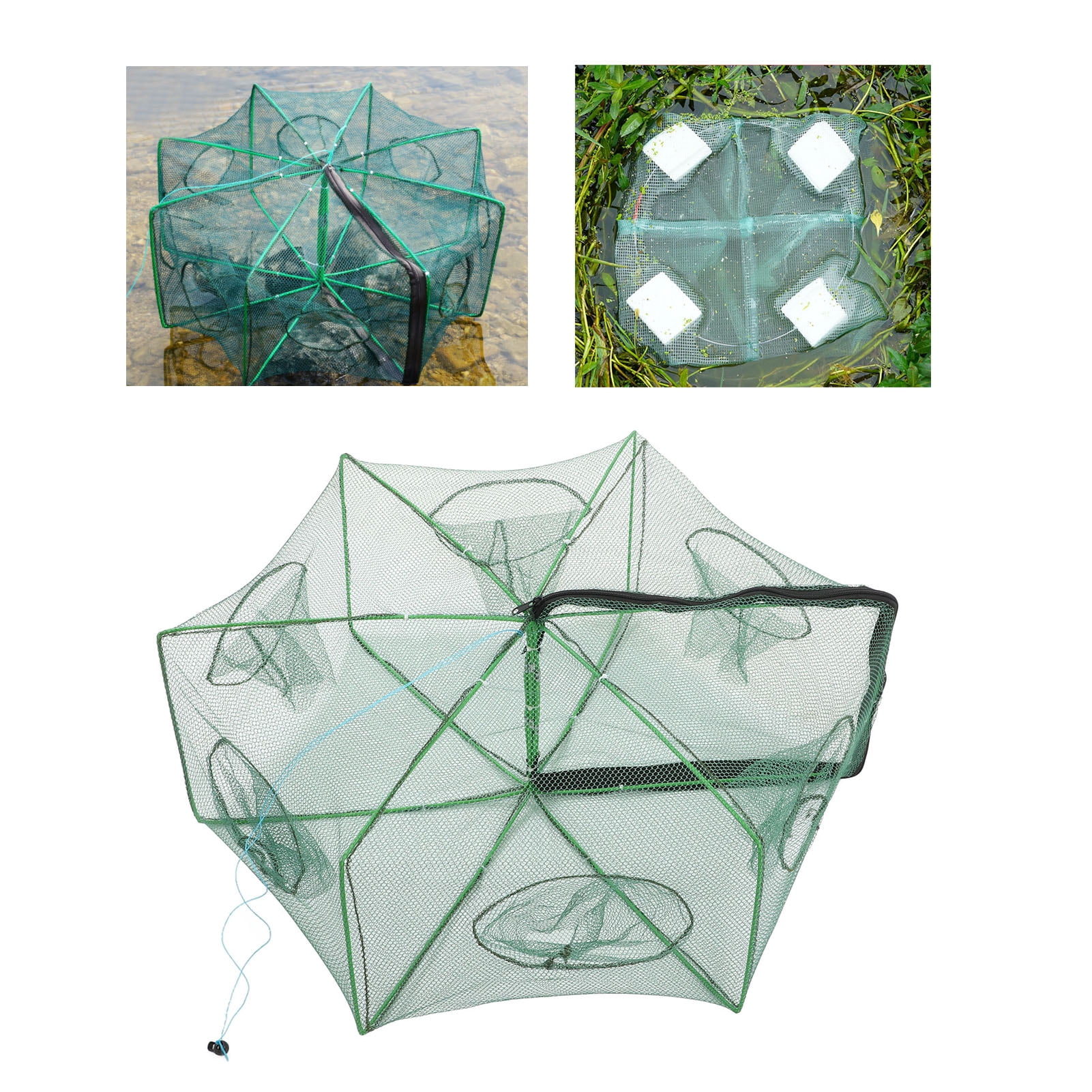 Collapsible Fishing Bait Trap, Durable Stainless Steel Frame Nylon Mesh ...