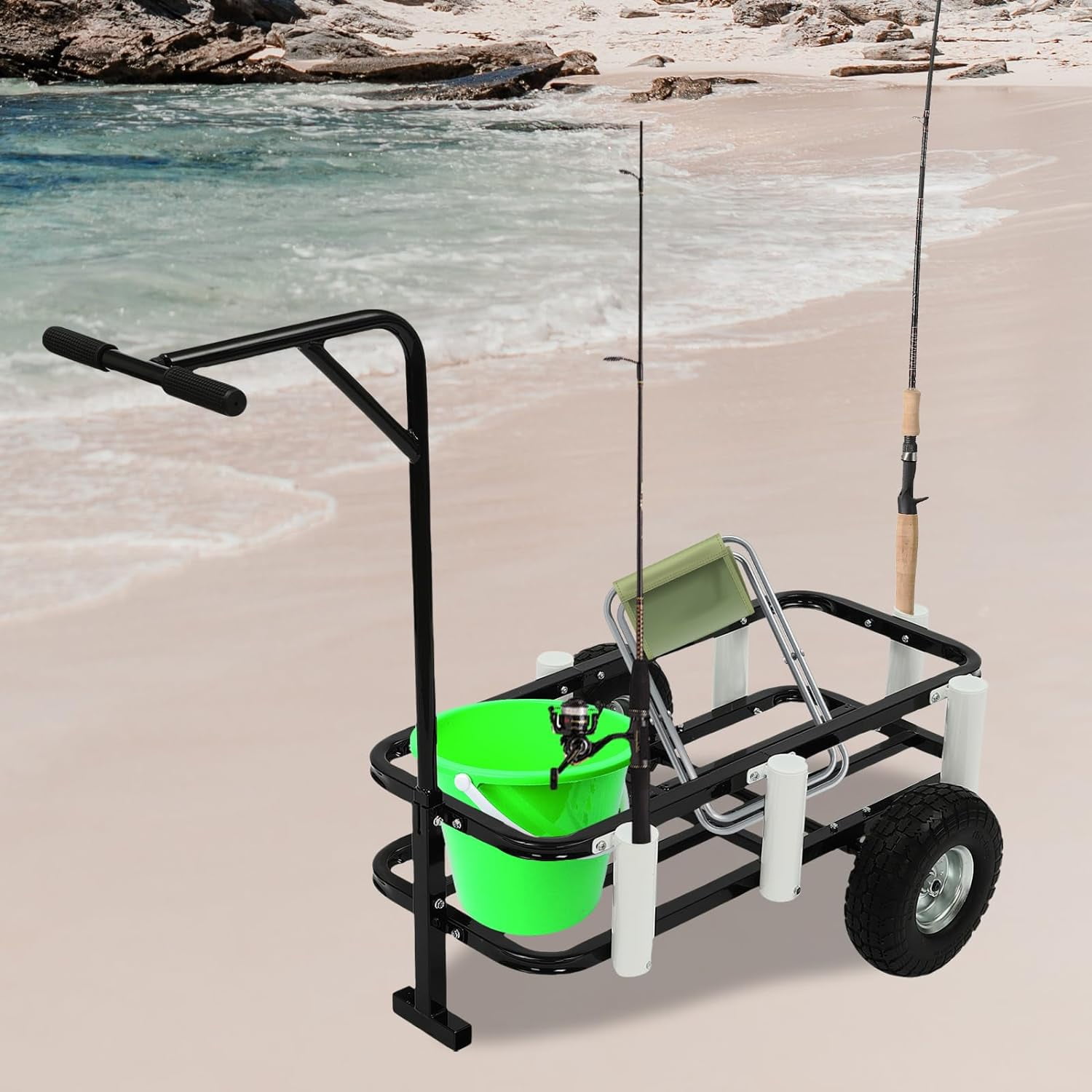 Collapsible Fishing Cart, Beach Wagon Cart Heavy Duty Foldable with Big ...