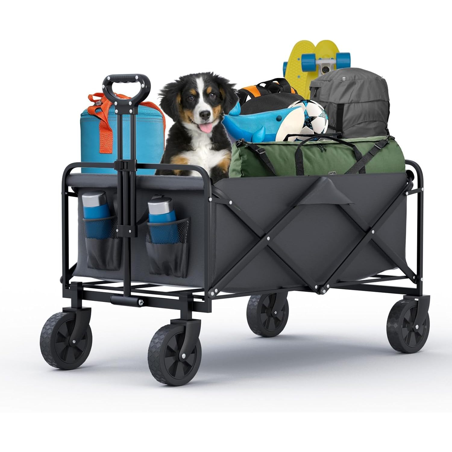 Collapsible Foldable Beach Wagon Carts with 360° Rotating Wheels for ...