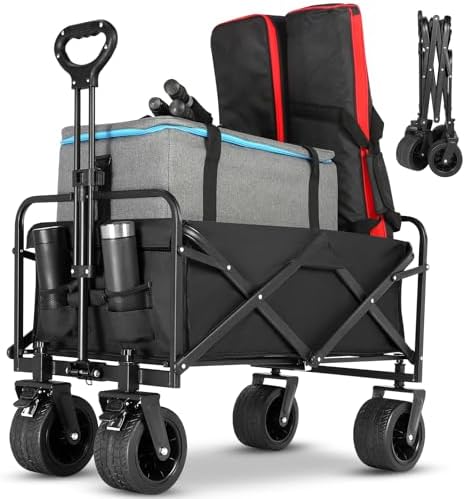 Collapsible Foldable Beach Wagon,Folding Wagon Cart with Big Wheels ...