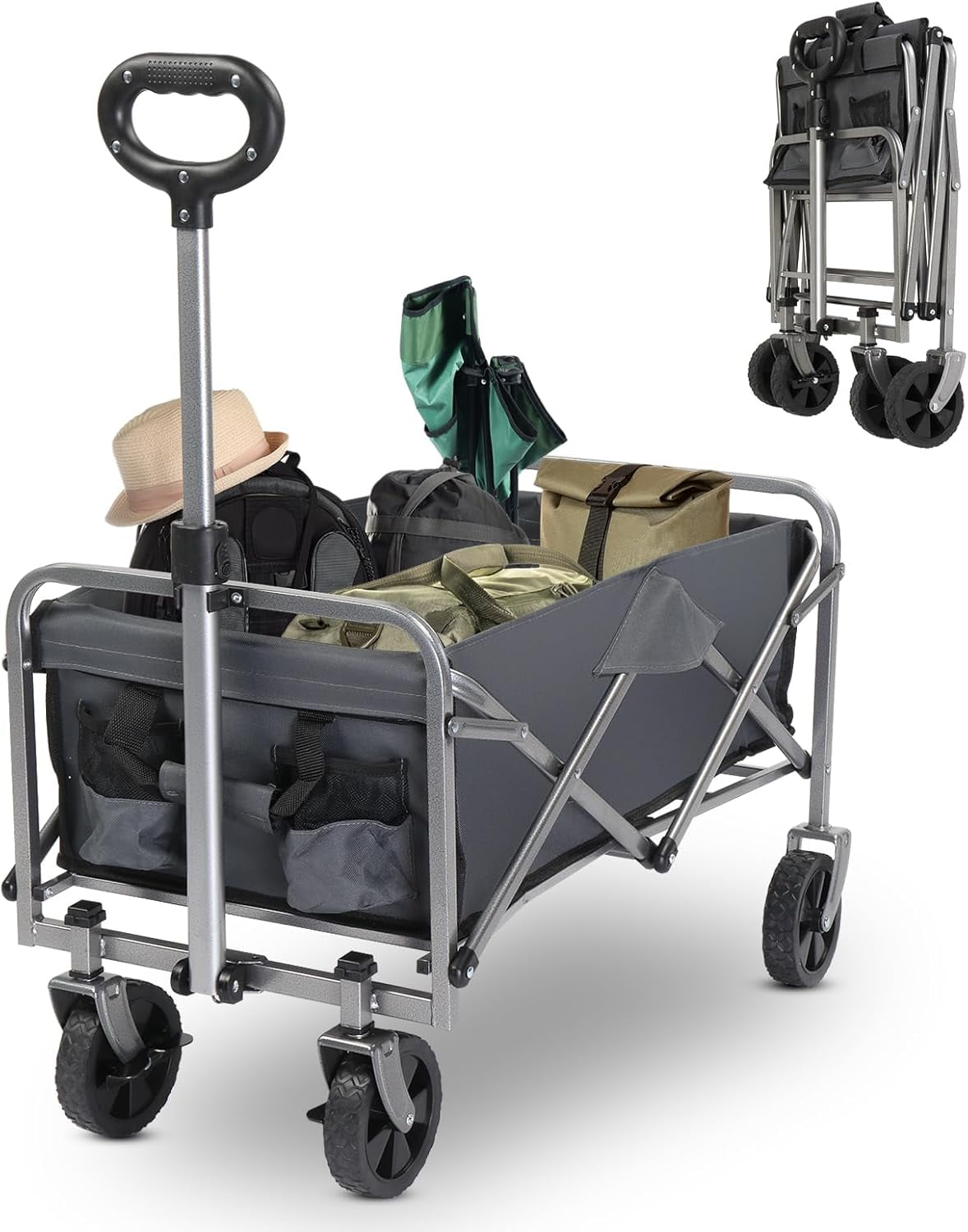 Collapsible Foldable Wagon,Beach Cart 220lbs Capacity, Heavy Duty ...