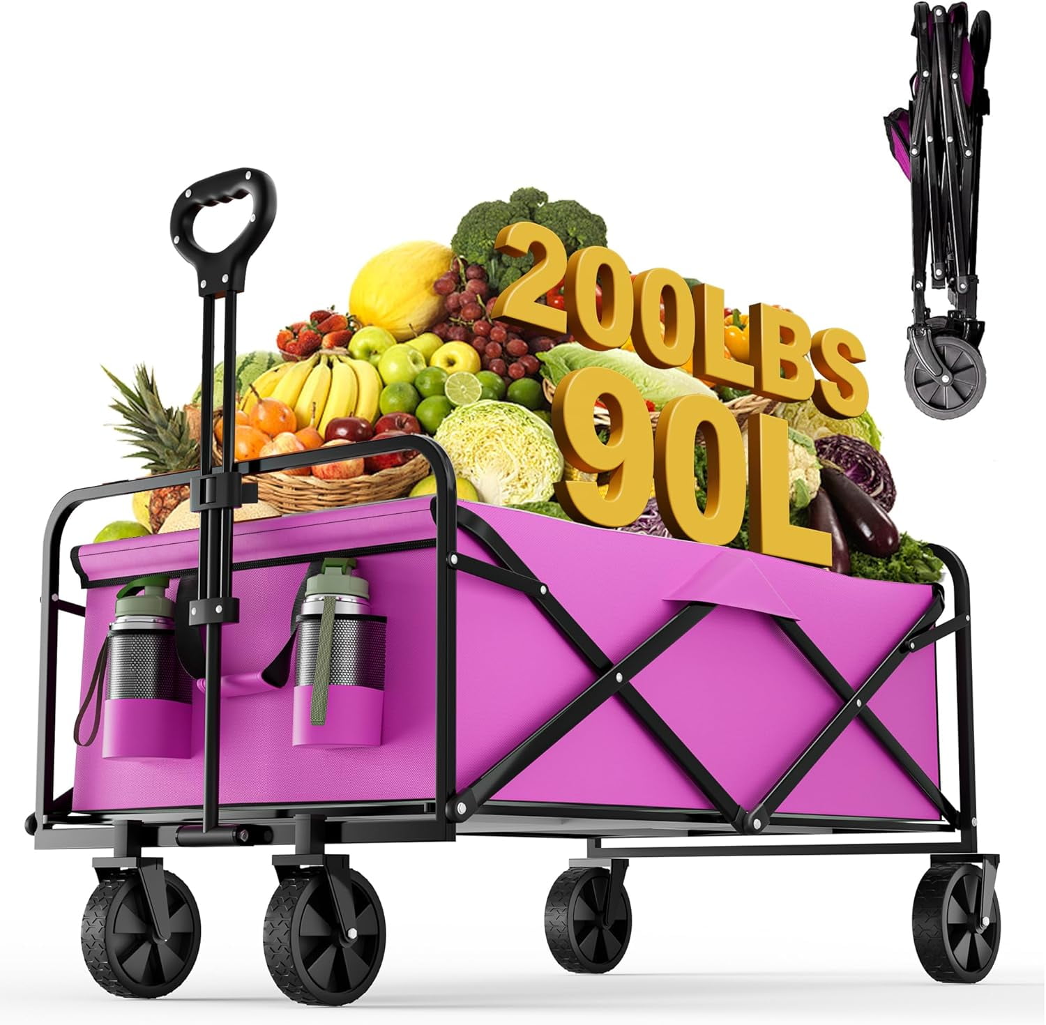 Collapsible Foldable Wagon, Beach Wagon Cart Heavy Duty with Wheels ...