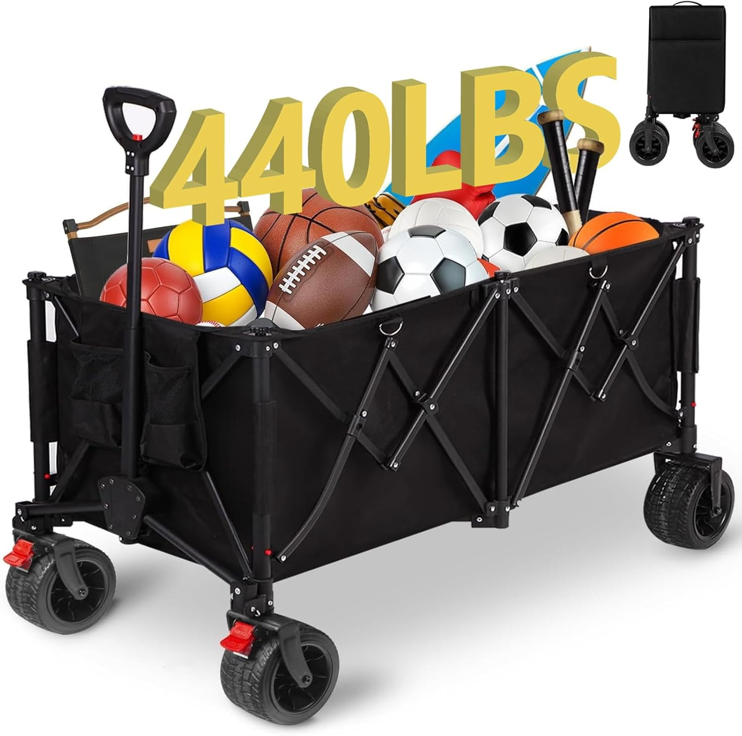 Collapsible Foldable Wagon Cart with 440lbs Weight Capacity, Heavy Duty ...