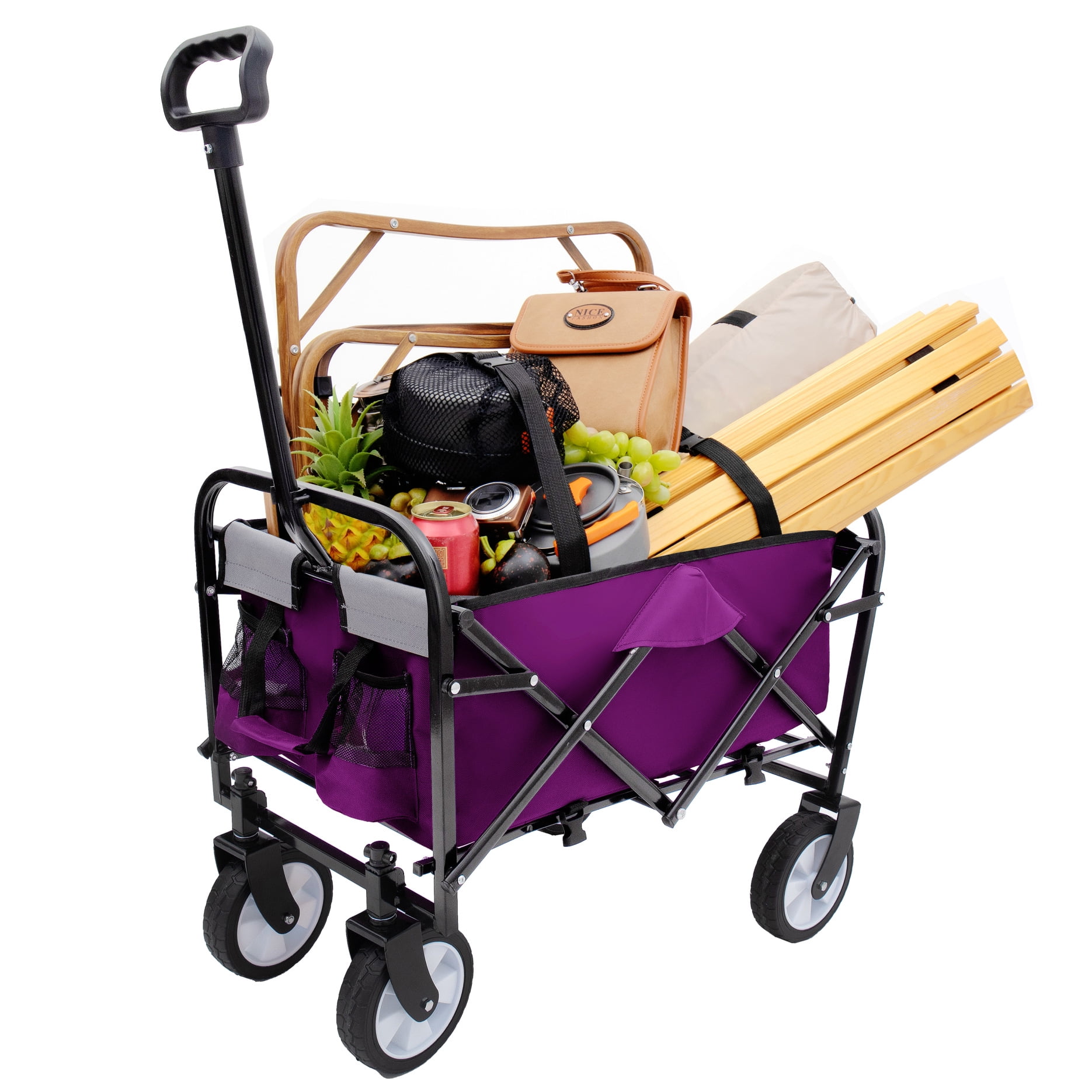 Collapsible Foldable Wagon Cart, Utility Beach Wagon with Strapping ...