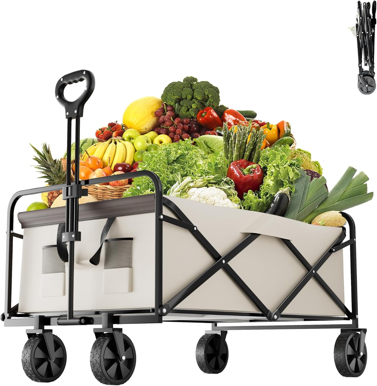 Collapsible Foldable Wagon, Portable with Wheels, Large Capacity ...