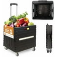 Collapsible Folding Utility Cart, Heavy-Duty Rolling Crate with 360 ...