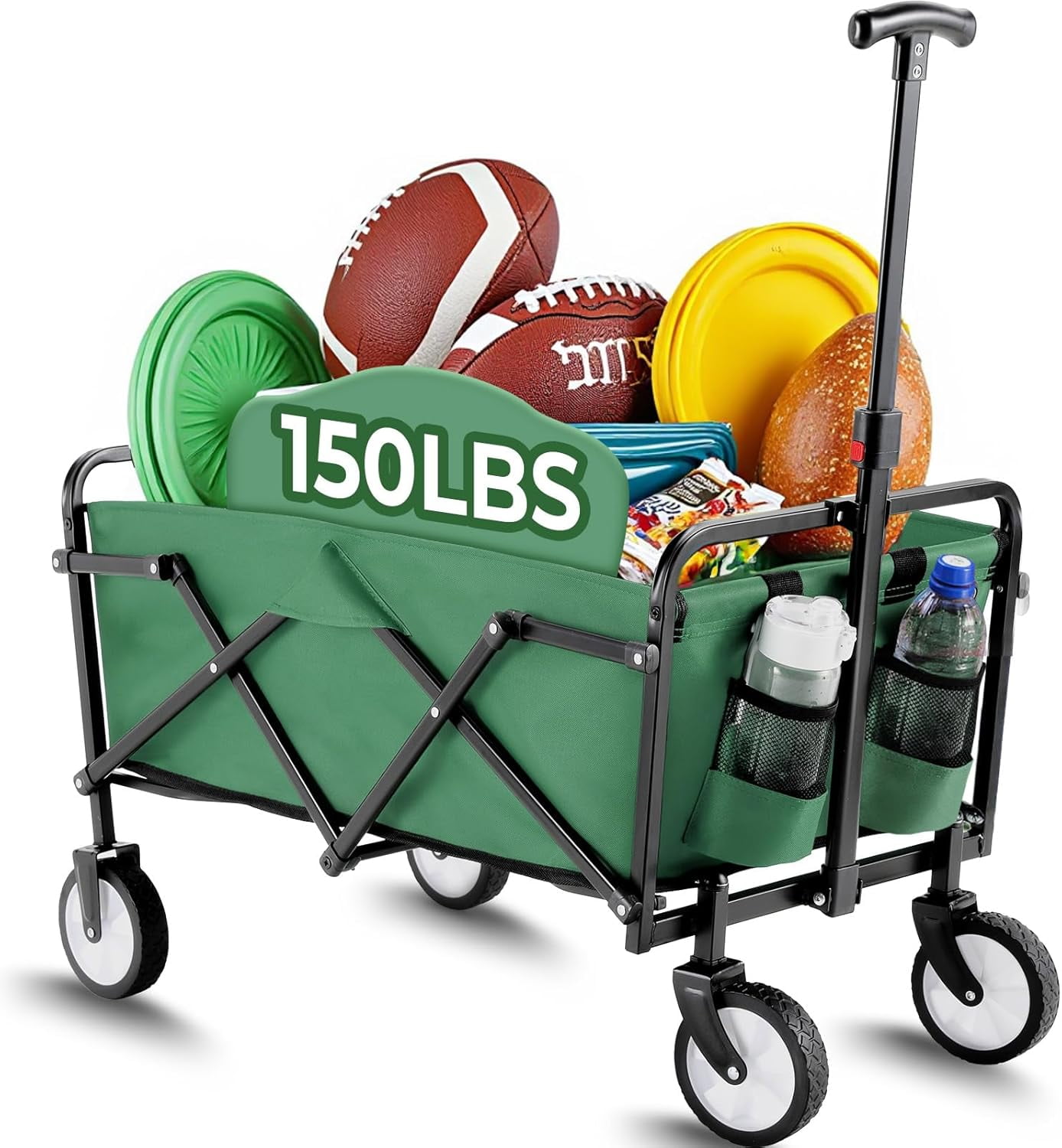 Collapsible Folding Wagon 150 lbs Max Load, Heavy-Duty Portable Utility ...