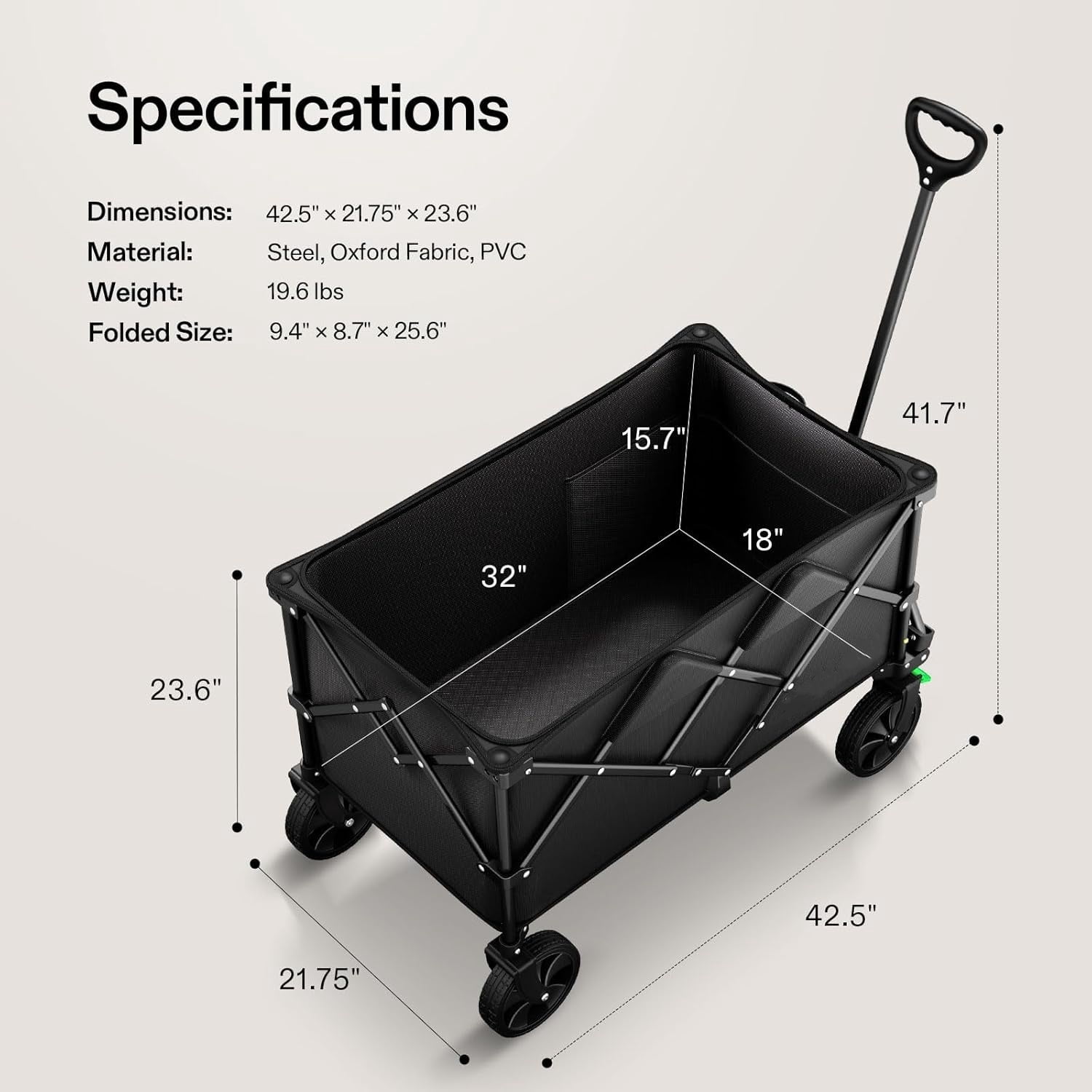Collapsible Folding Wagon, 350 lb Load-Bearing Outdoor Utility Cart ...