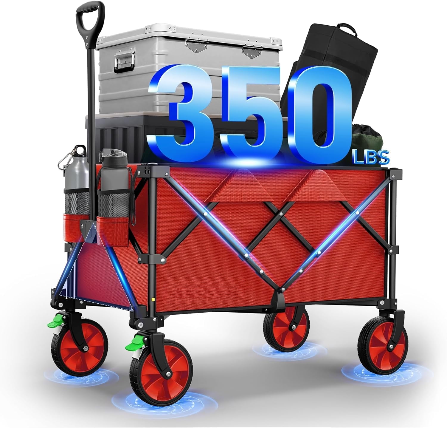 Collapsible Folding Wagon, 350 lb Load-Bearing Outdoor Utility Cart ...