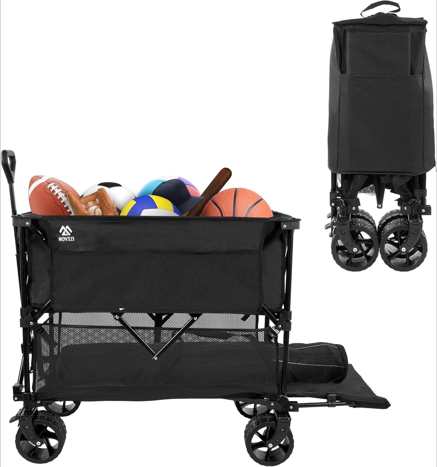 Collapsible Folding Wagon, Beach Wagon Cart Heavy Duty Foldable with ...