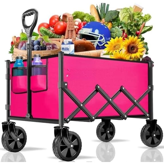 Collapsible Folding Wagon Cart, 350LBS Utility Large Capacity Cart ...