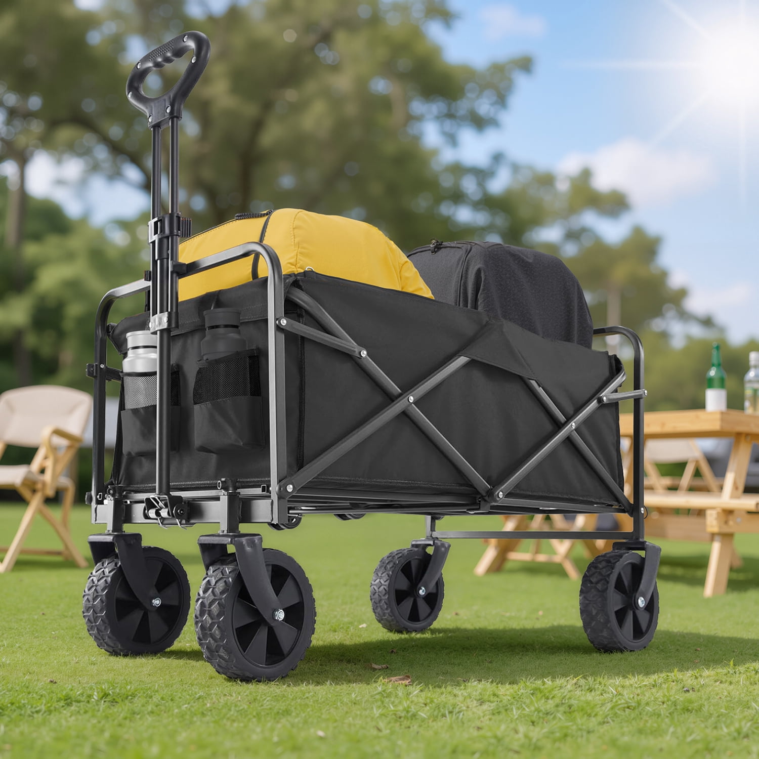 Collapsible Folding Wagon Cart with All-Terrain Wheels, Heavy Duty ...