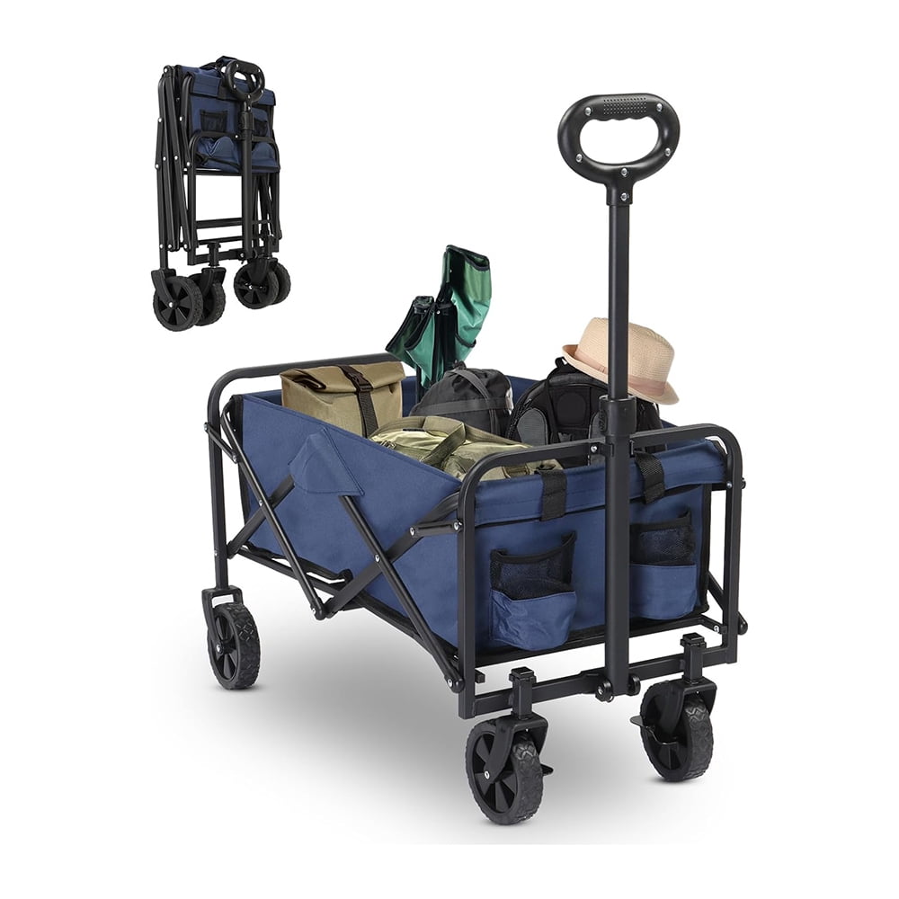 Collapsible Folding Wagon Cart, Beach Wagon with Big Wheels, Grocery ...