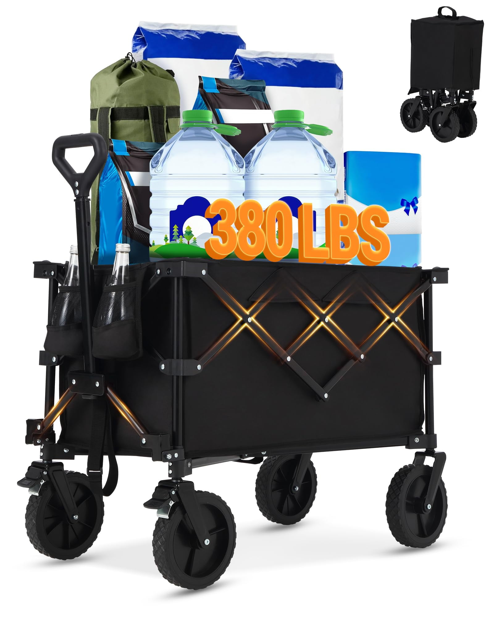 Collapsible Folding Wagon Cart, Heavy Duty Garden Cart with Adjustable ...