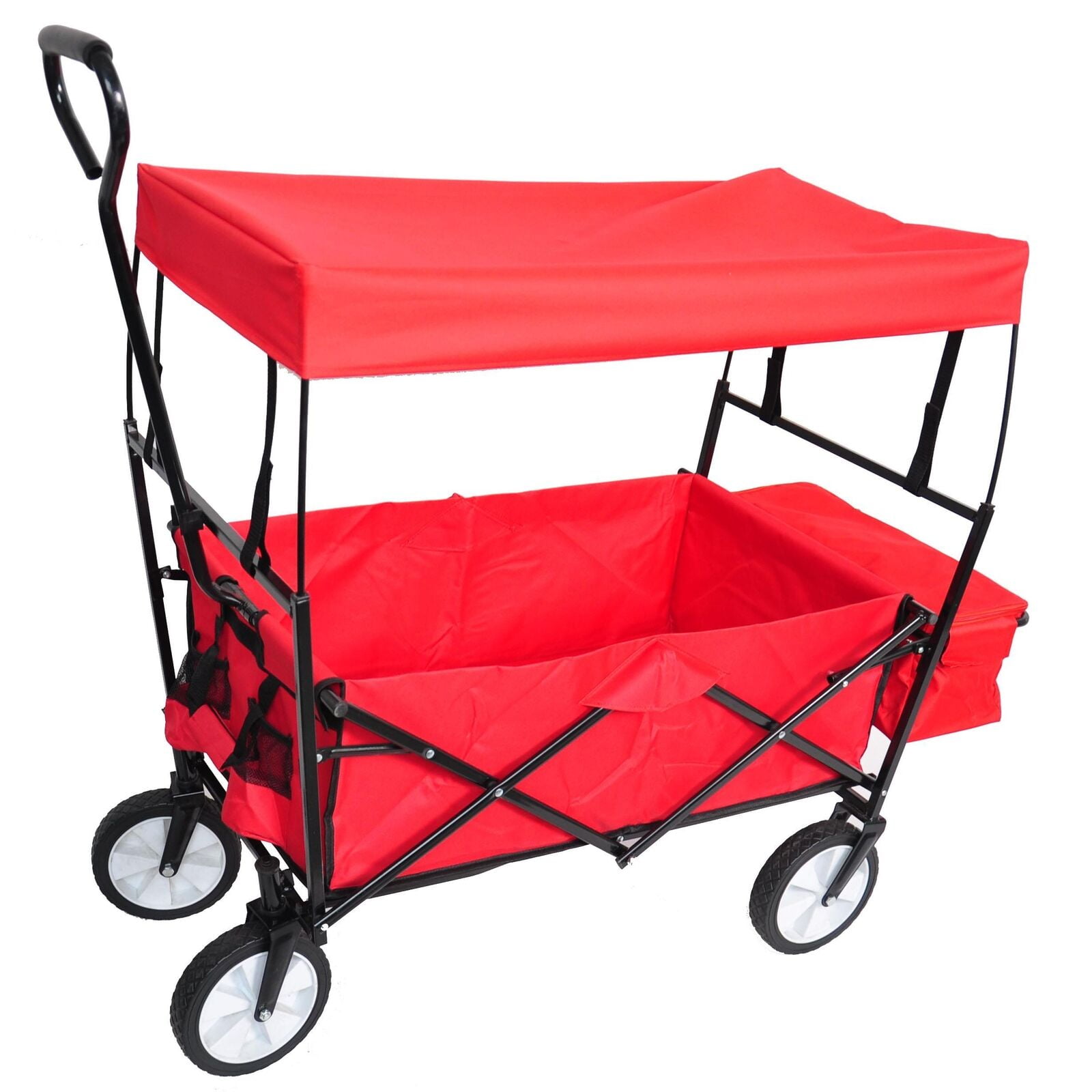 Collapsible Folding Wagon Cart W/Canopy Outdoor Utility Garden Trolley ...