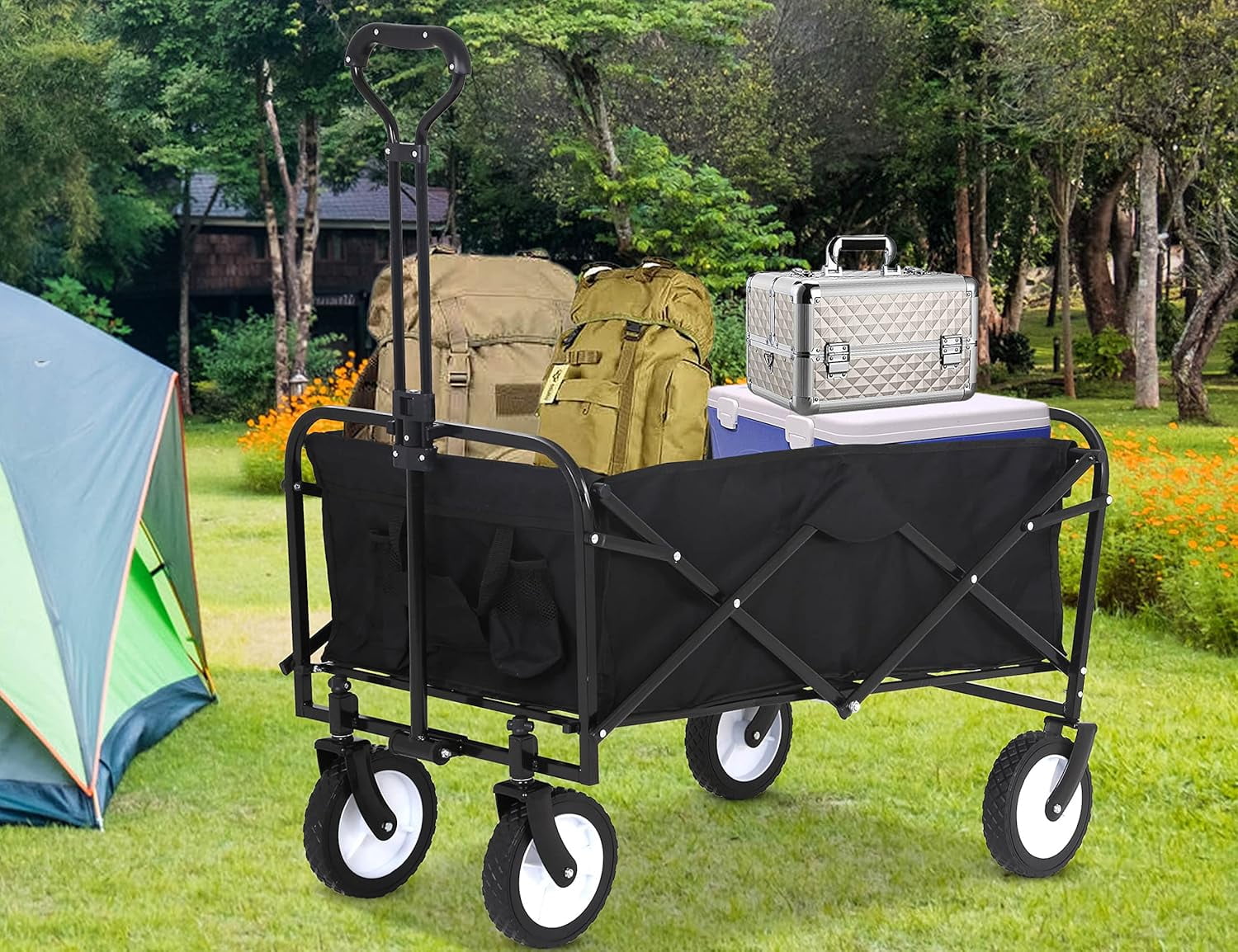 Collapsible Folding Wagon Garden Cart with All Terrain Activities Wheel ...