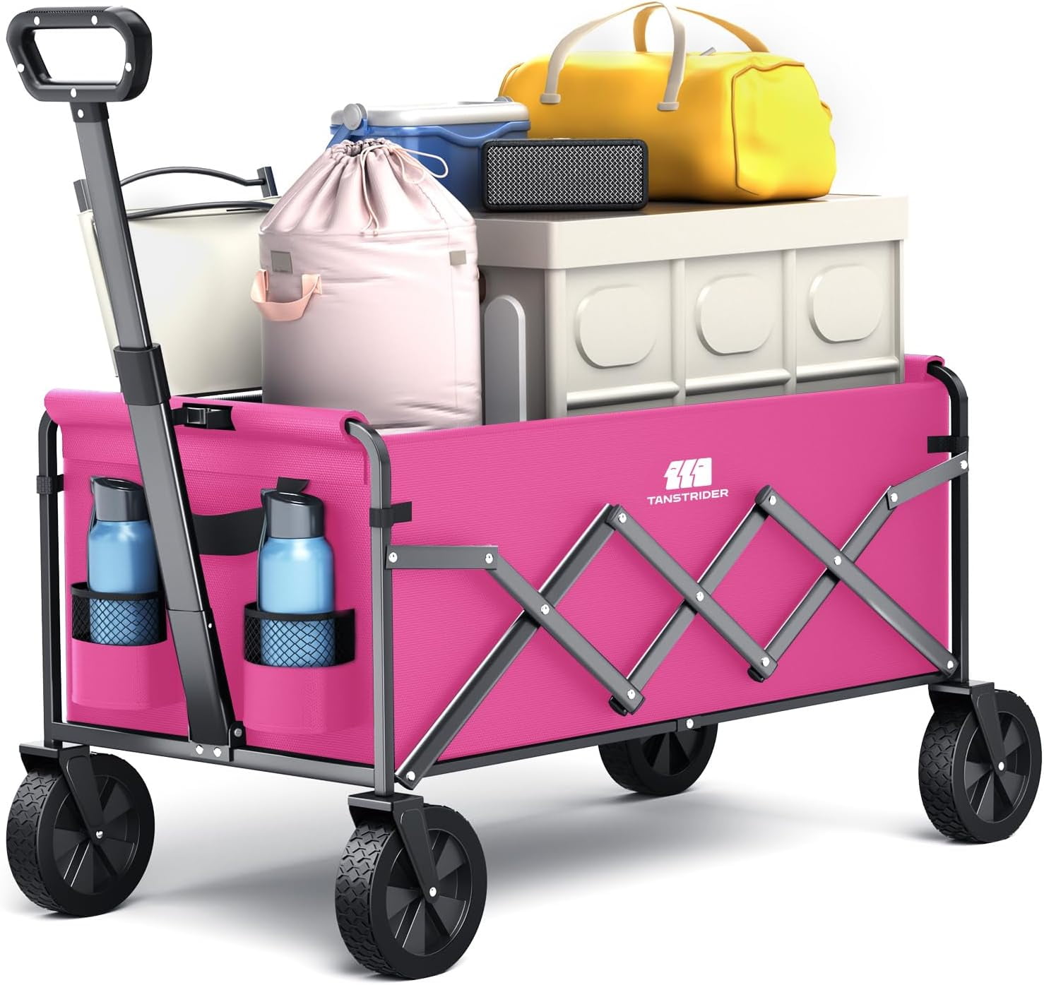 Collapsible Folding Wagon, Heavy Duty Pink Foldable Wagon Cart with ...