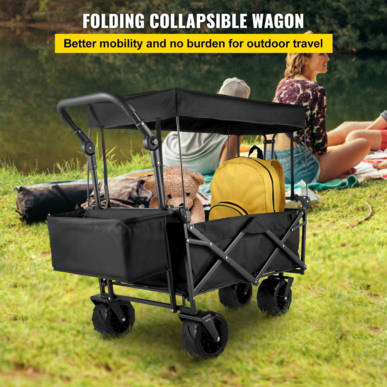 Collapsible Folding Wagon with Removable Canopy Heavy Duty Foldable ...