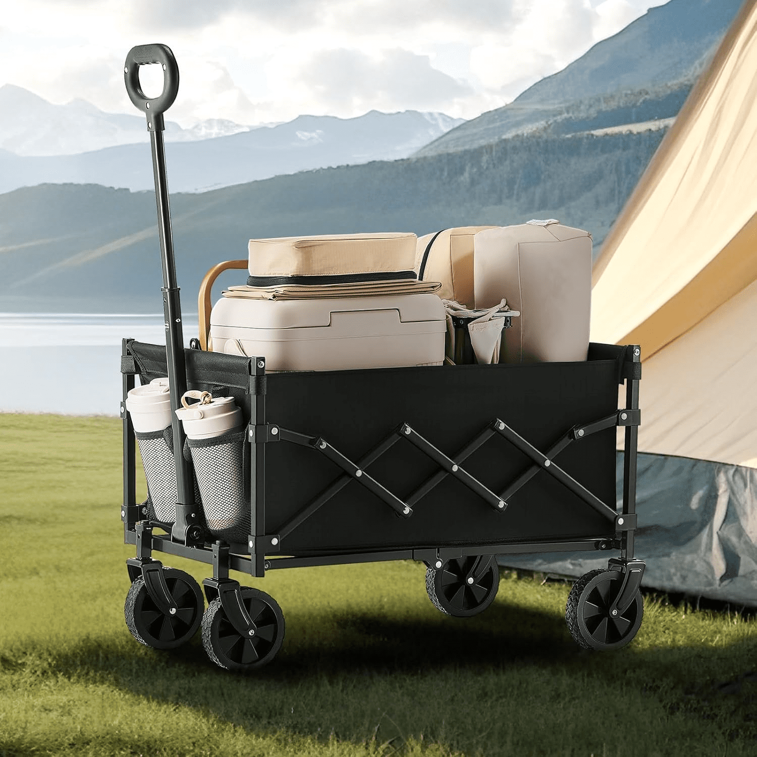 Collapsible Folding Wagon with Wheels, Wagons Carts Foldable with ...