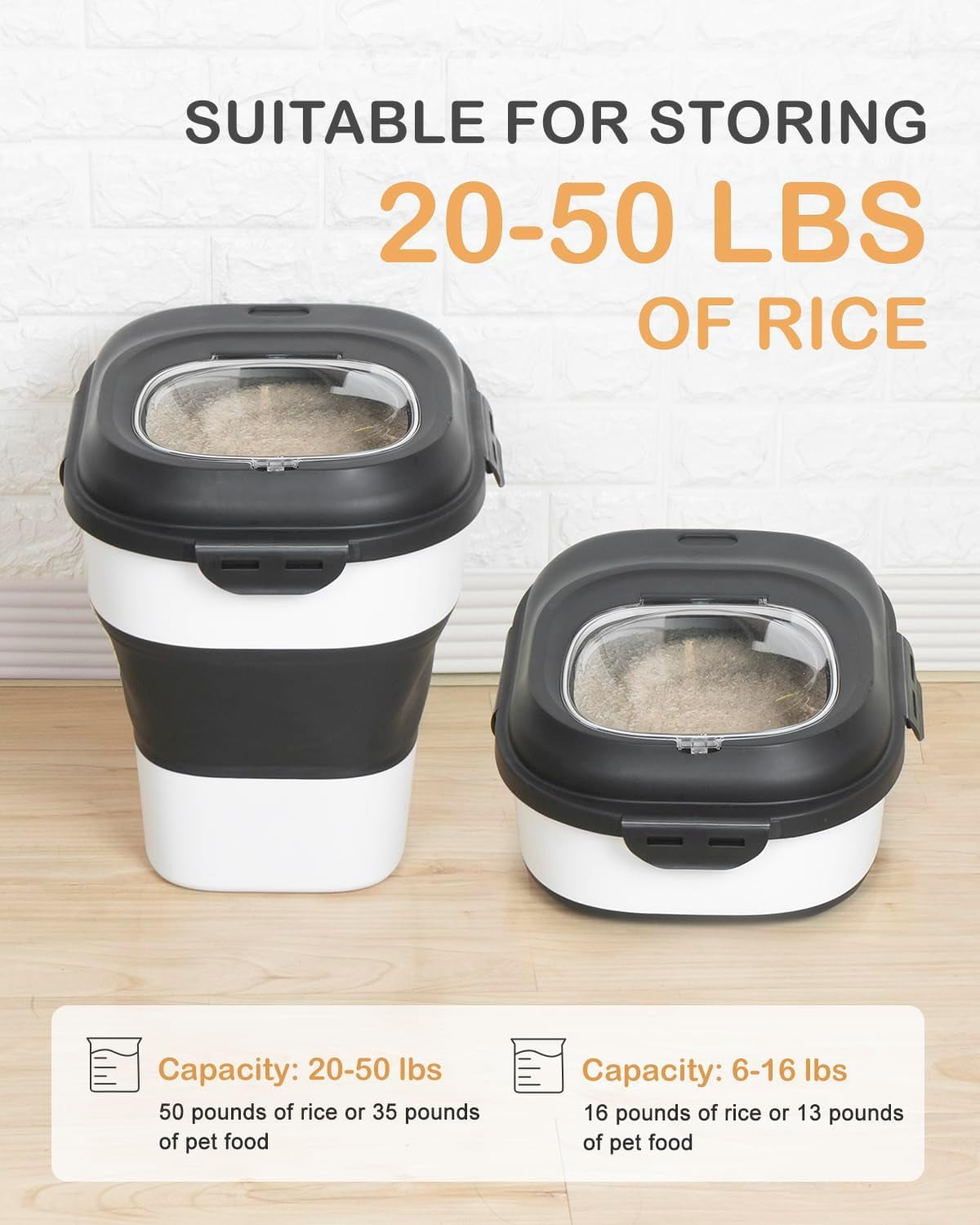 Collapsible Food Storage Container with Wheels, Airtight Locking Lid ...