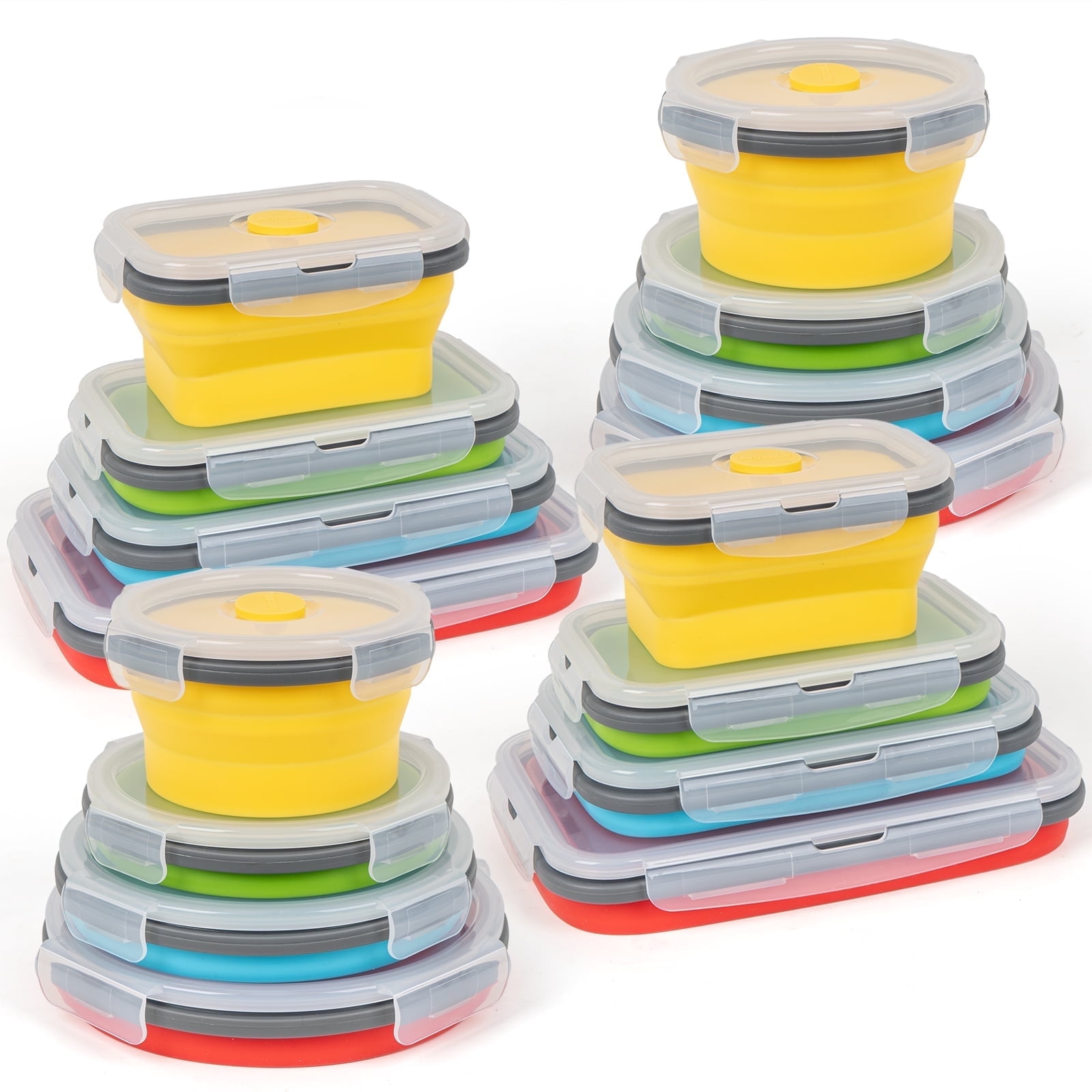Collapsible Food Storage Containers with Lid & Air Vent, 16 Pack, 8 Rectangular + 8 Round, 4 ...