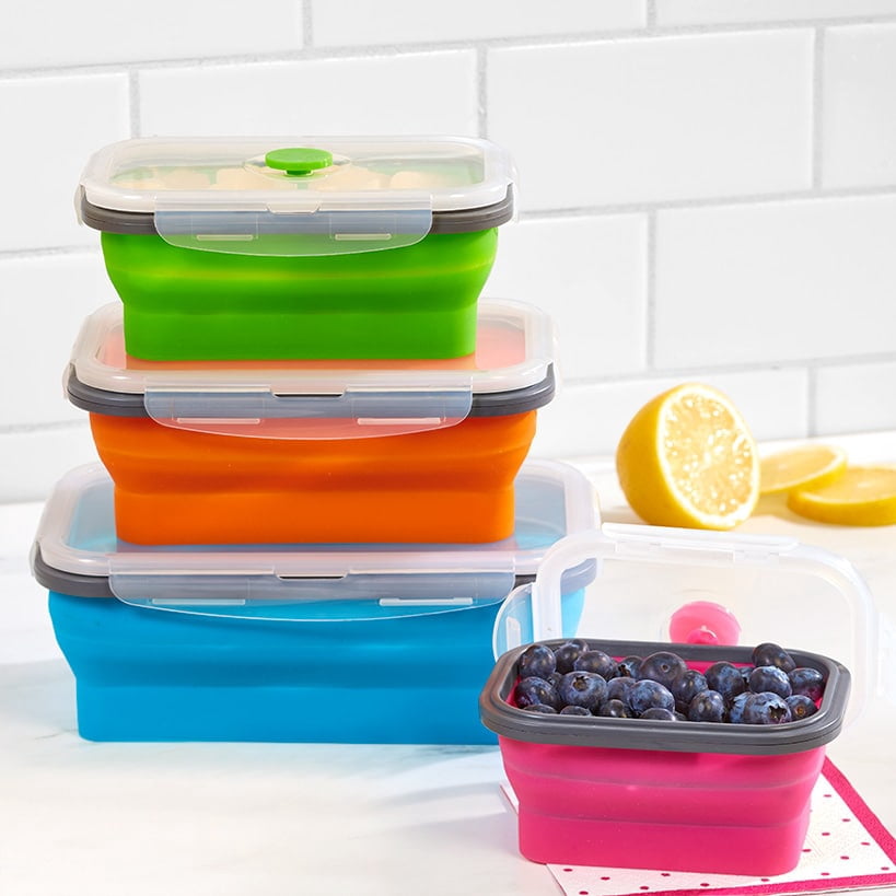 Collapsible Locking Lid Food Storage System Rectangle 8 pc Set ...
