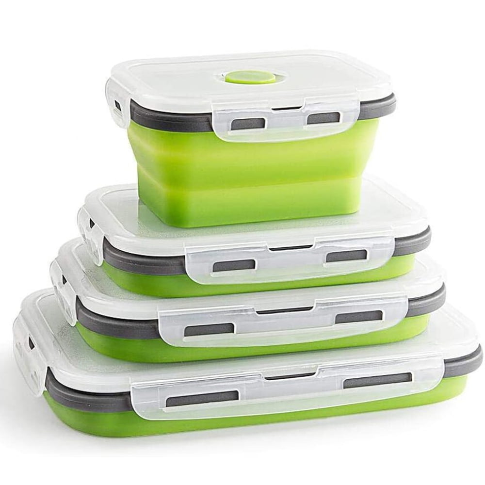 Collapsible Food Storage Set, Silicone Food Containers with Vacuum ...