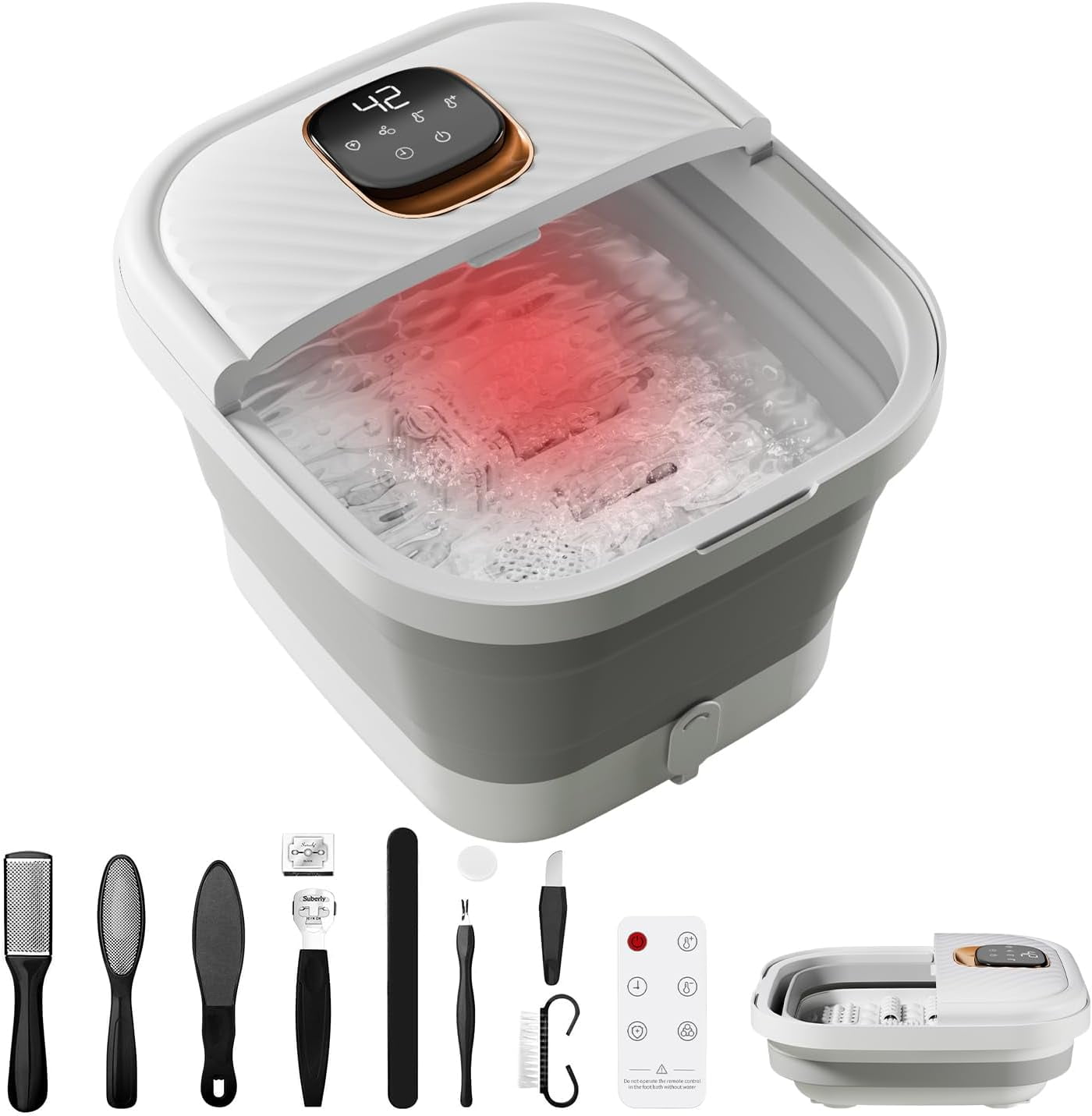 Collapsible Foot Spa Bath Massager with Heat, Bubbles, Red Light ...