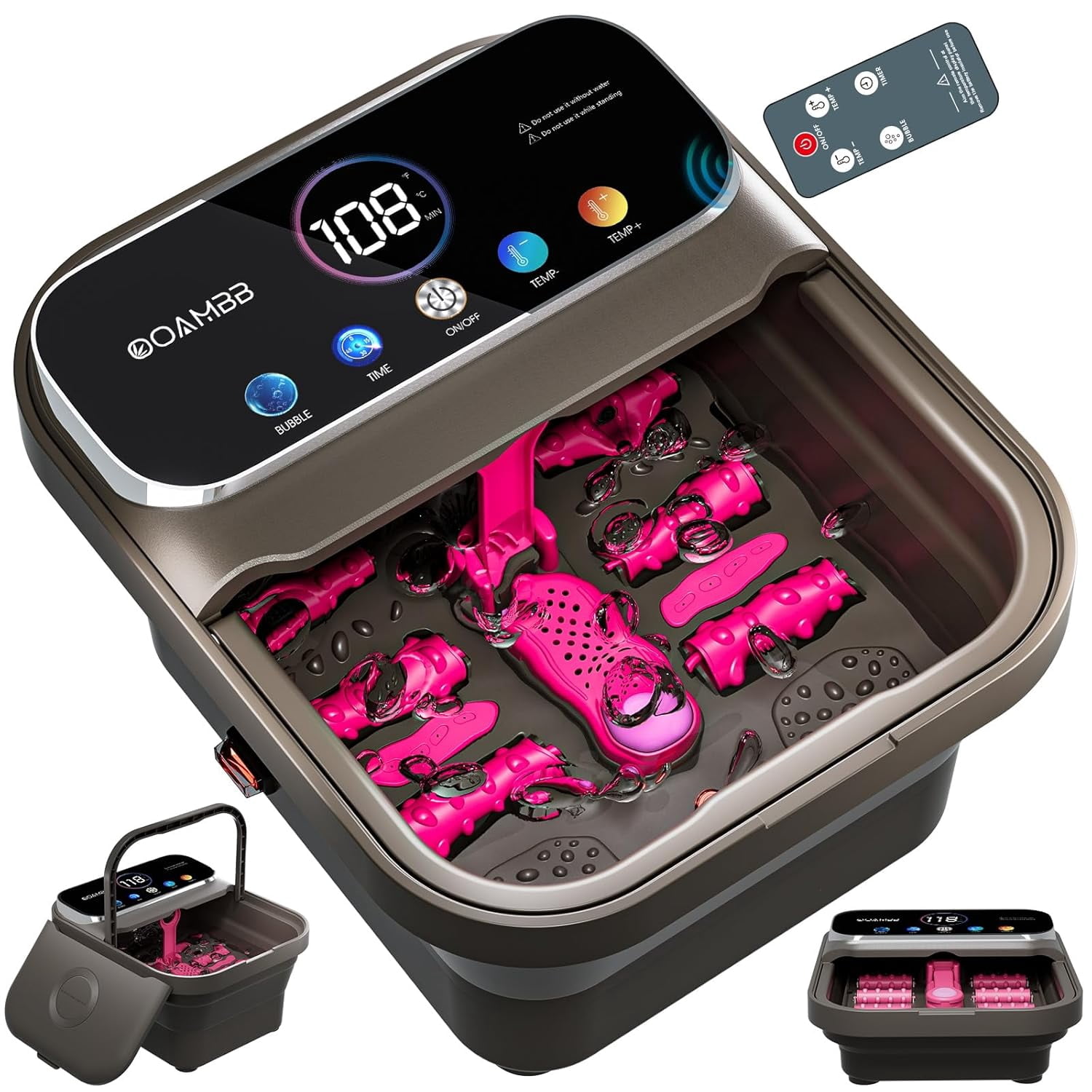 Collapsible Foot Spa with Heat, Bubble,Temp Control,Remote Control ...